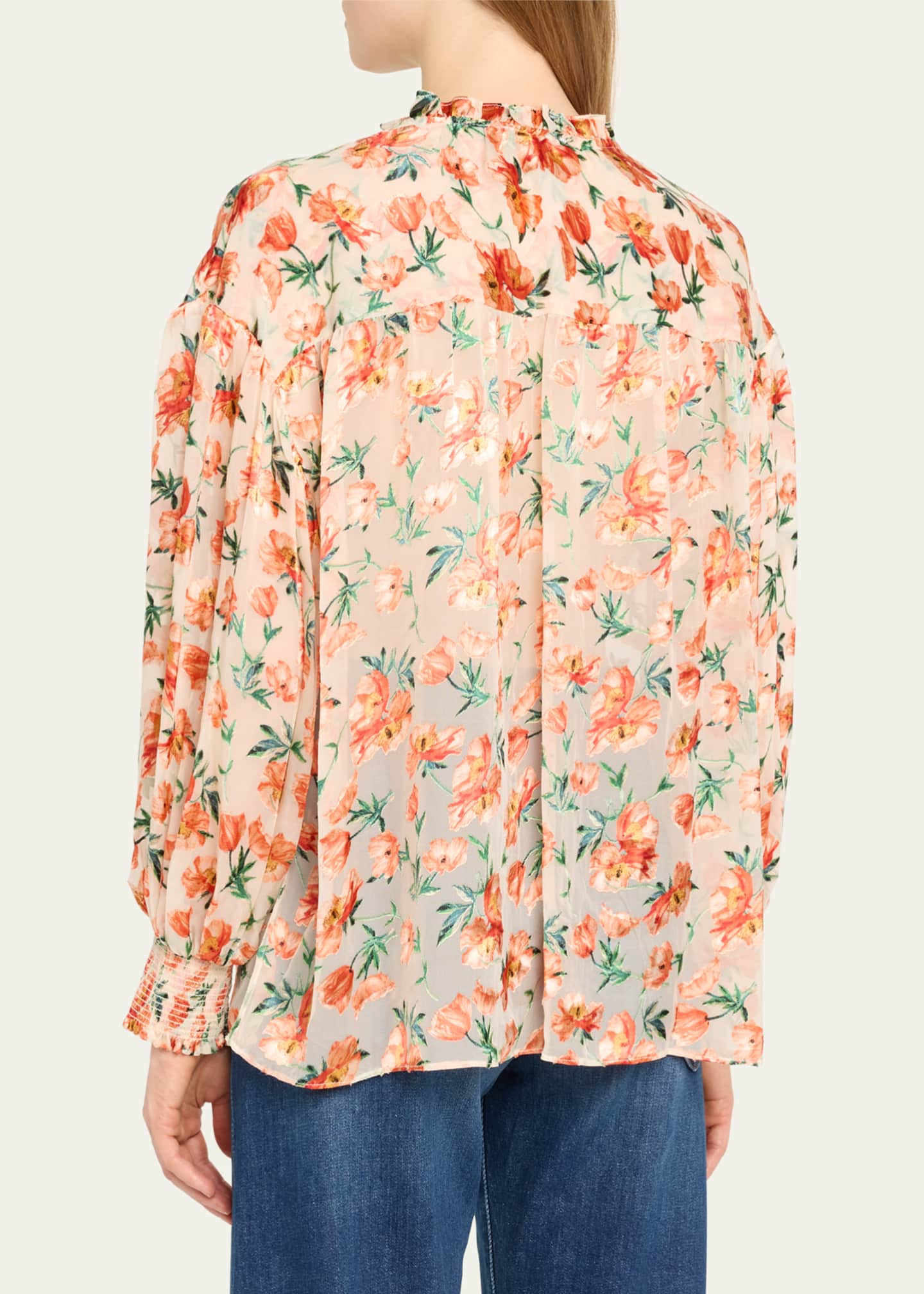 Alice + Olivia Julius Voluminous Long-Sleeve Floral Burnout Blouse ...