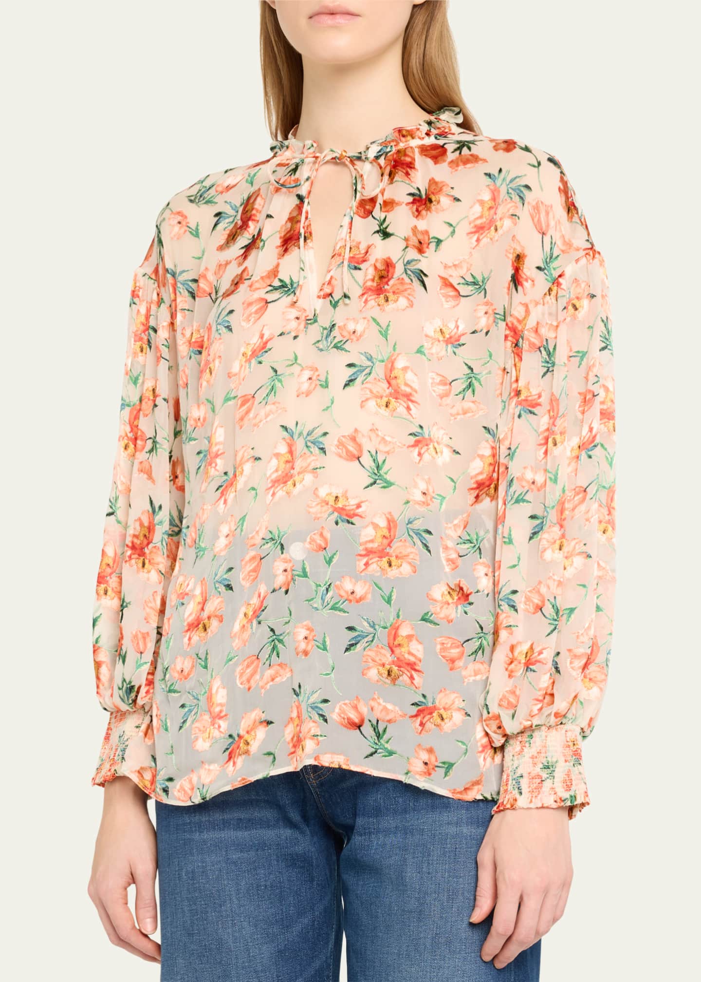 Alice + Olivia Julius Voluminous Long-Sleeve Floral Burnout Blouse ...