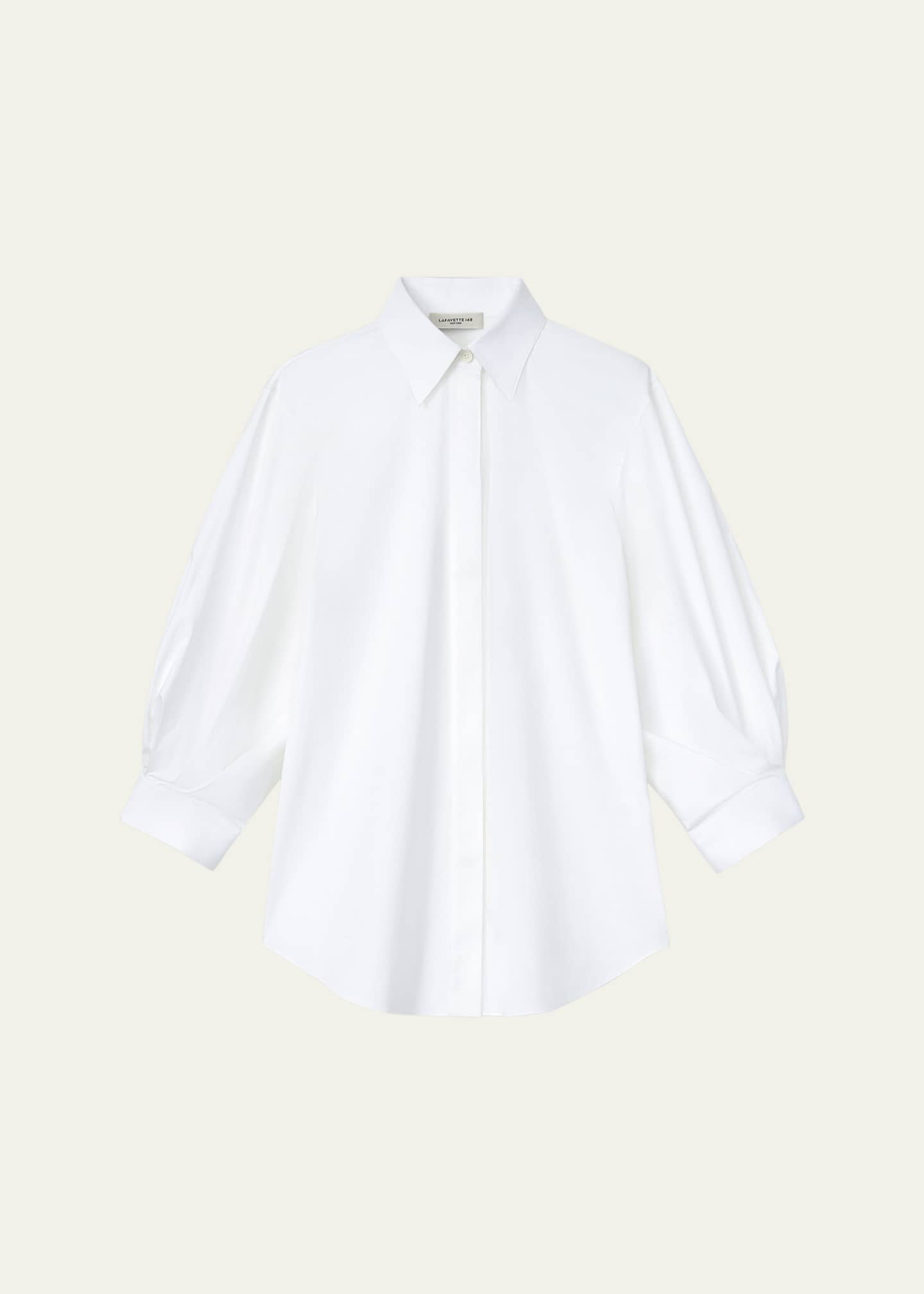 Lafayette 148 New York Pleated-Sleeve Cotton Blouse - Bergdorf Goodman