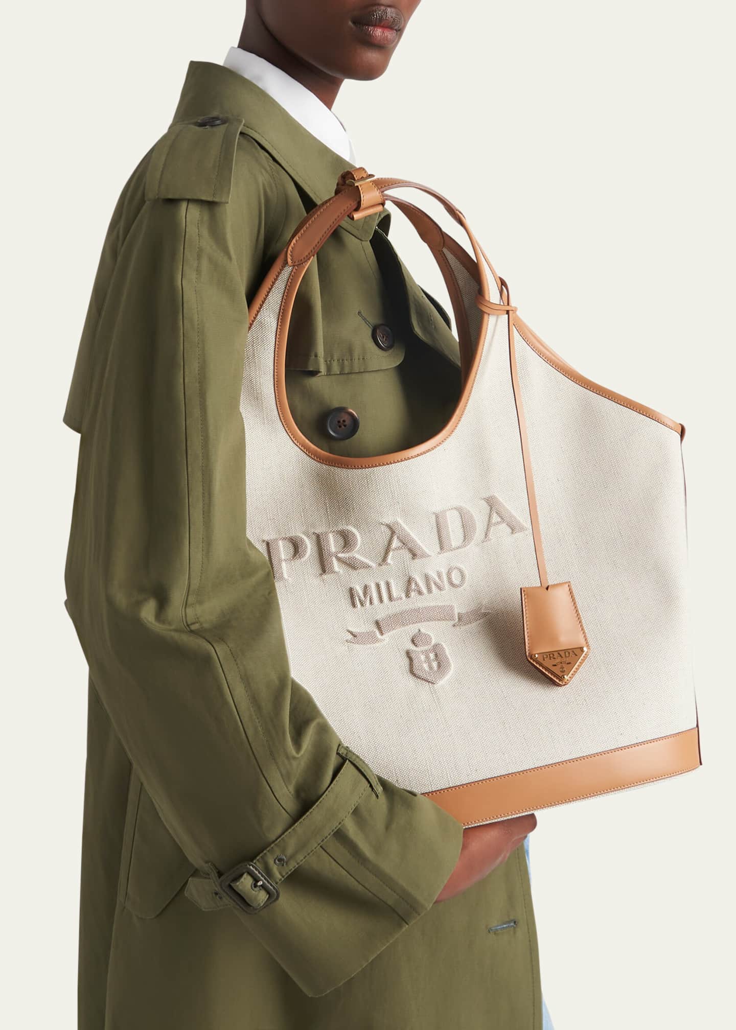 Prada Logo Canvas & Leather Tote Bag - Bergdorf Goodman