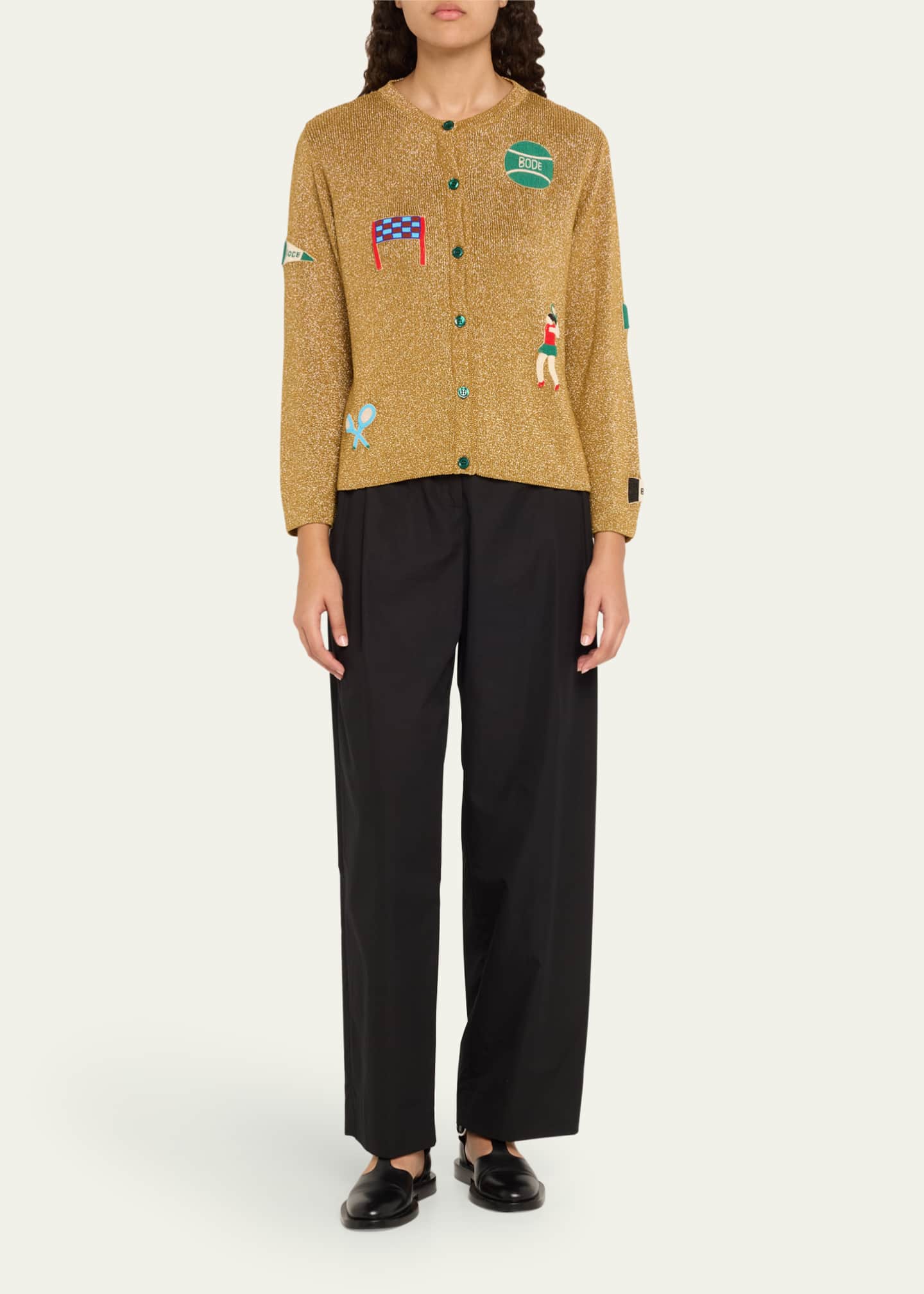 Bode Game Point Beaded Metallic Knit Cardigan - Bergdorf Goodman