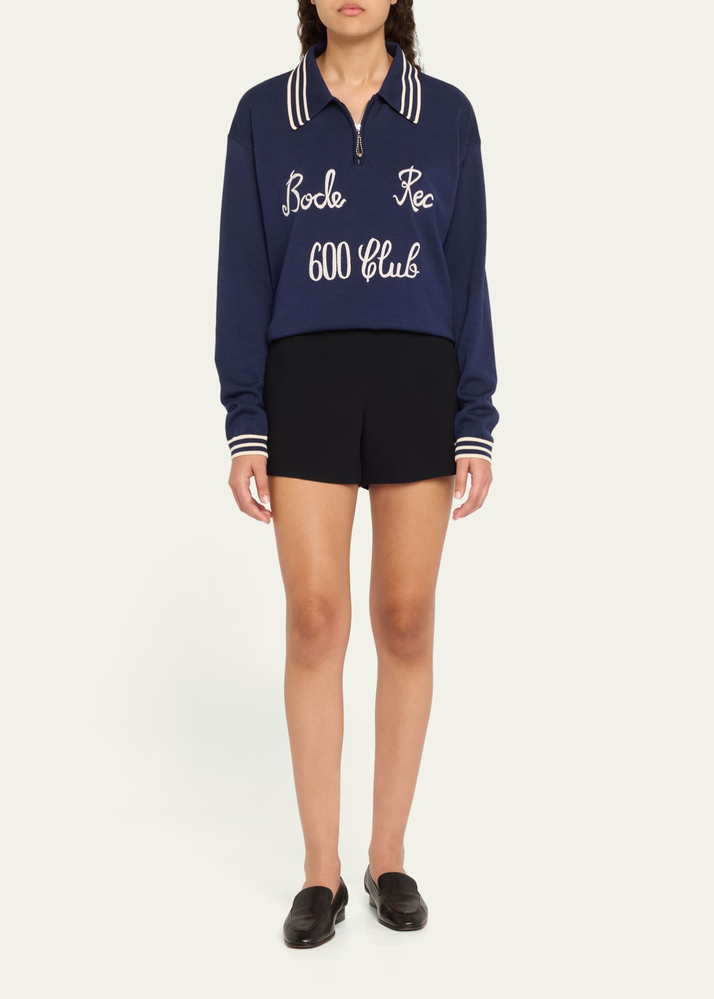 Bode Logo Club Embroidered Long-Sleeved Polo Sweater - Bergdorf Goodman