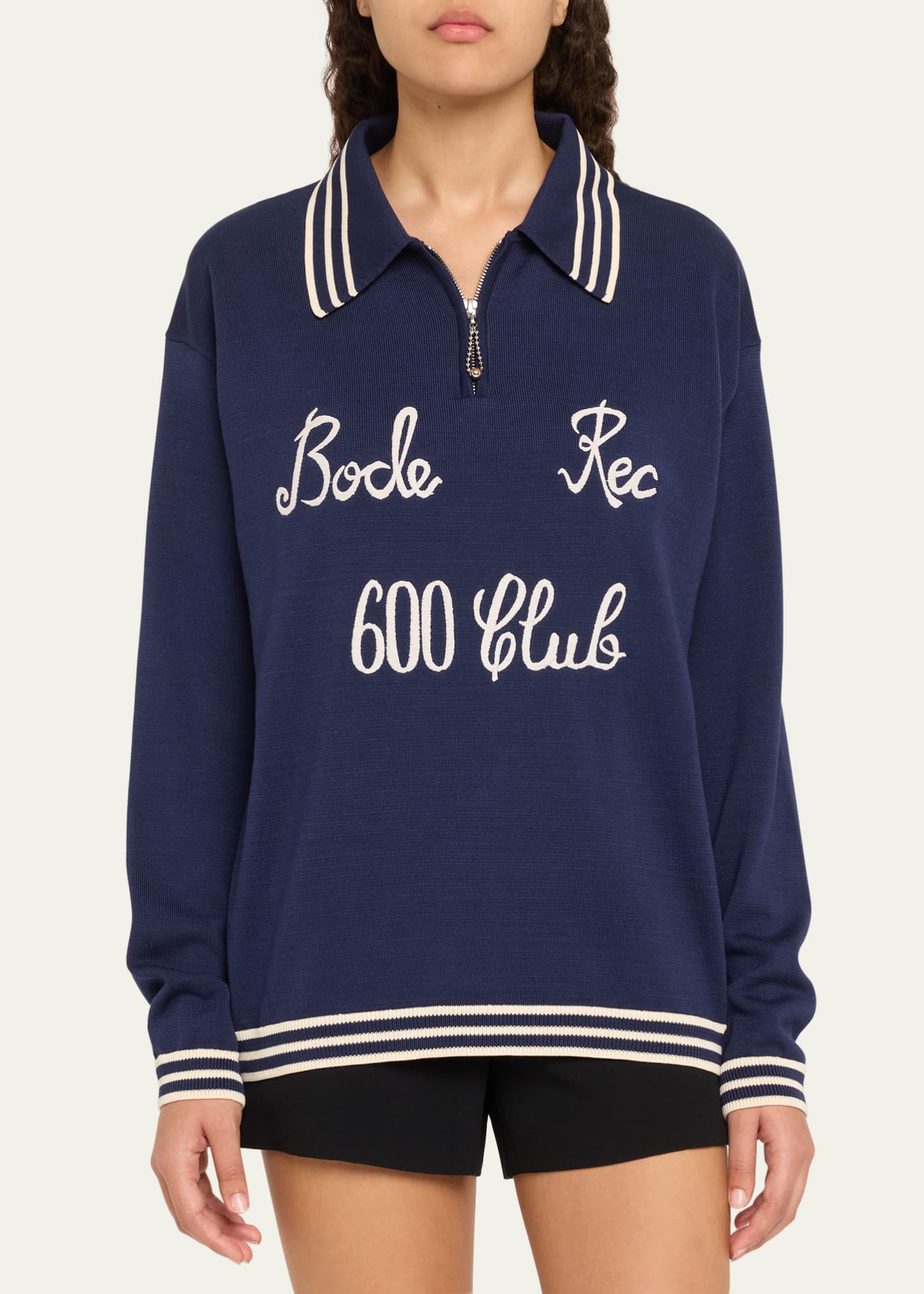 Bode Logo Club Embroidered Long-Sleeved Polo Sweater - Bergdorf Goodman
