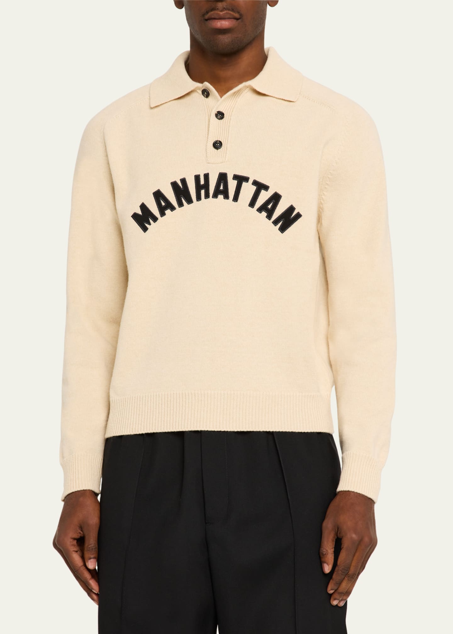 Bode Men's Manhattan Collegiate Polo Sweater - Bergdorf Goodman