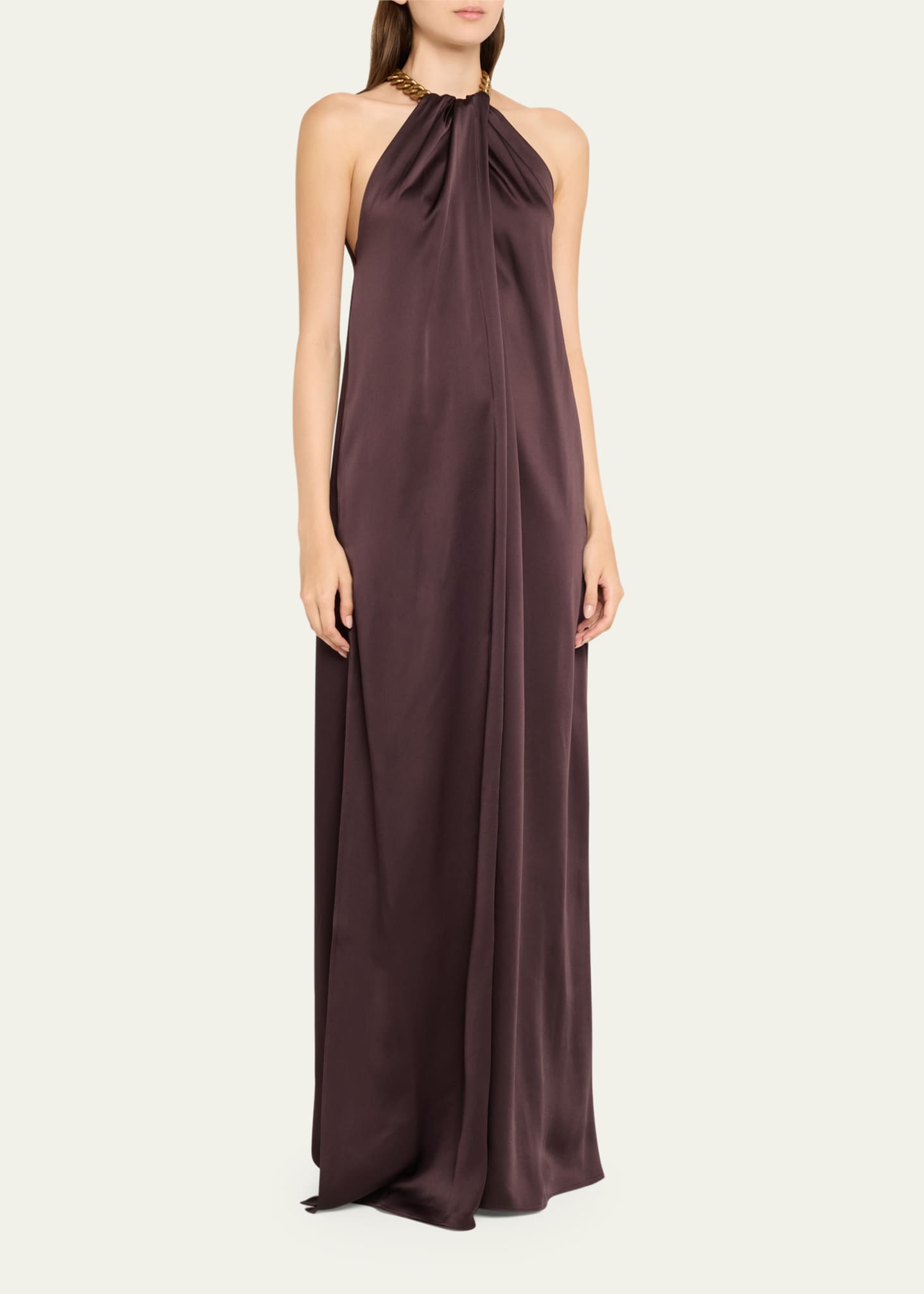 Stella McCartney Chain Halter Neck Satin Gown - Bergdorf Goodman