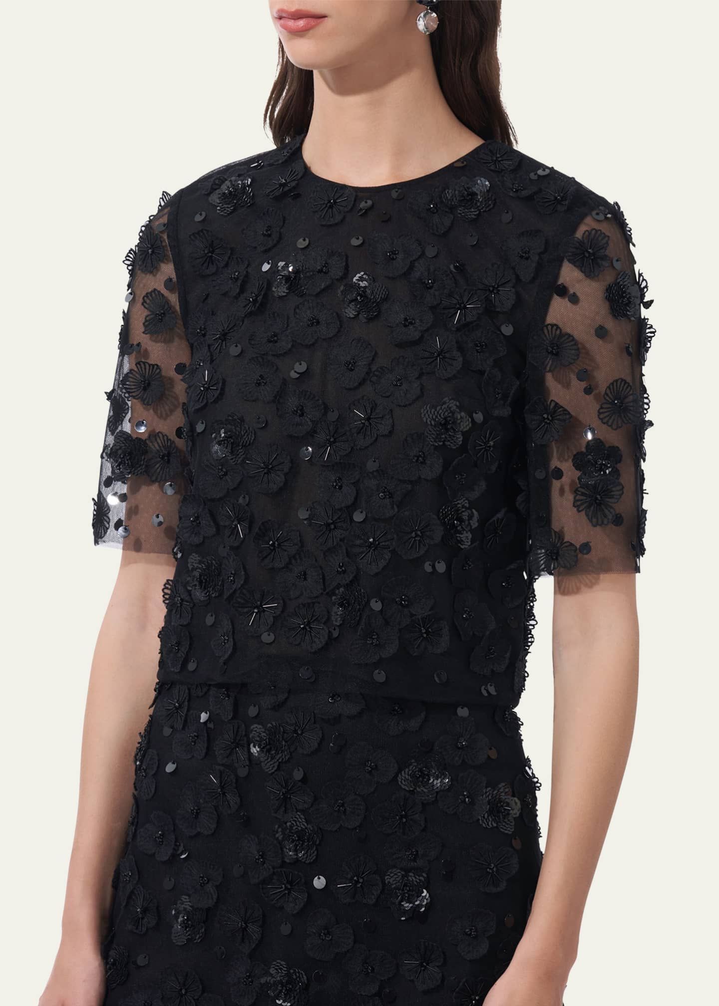 Carolina Herrera Floral Applique Top - Bergdorf Goodman