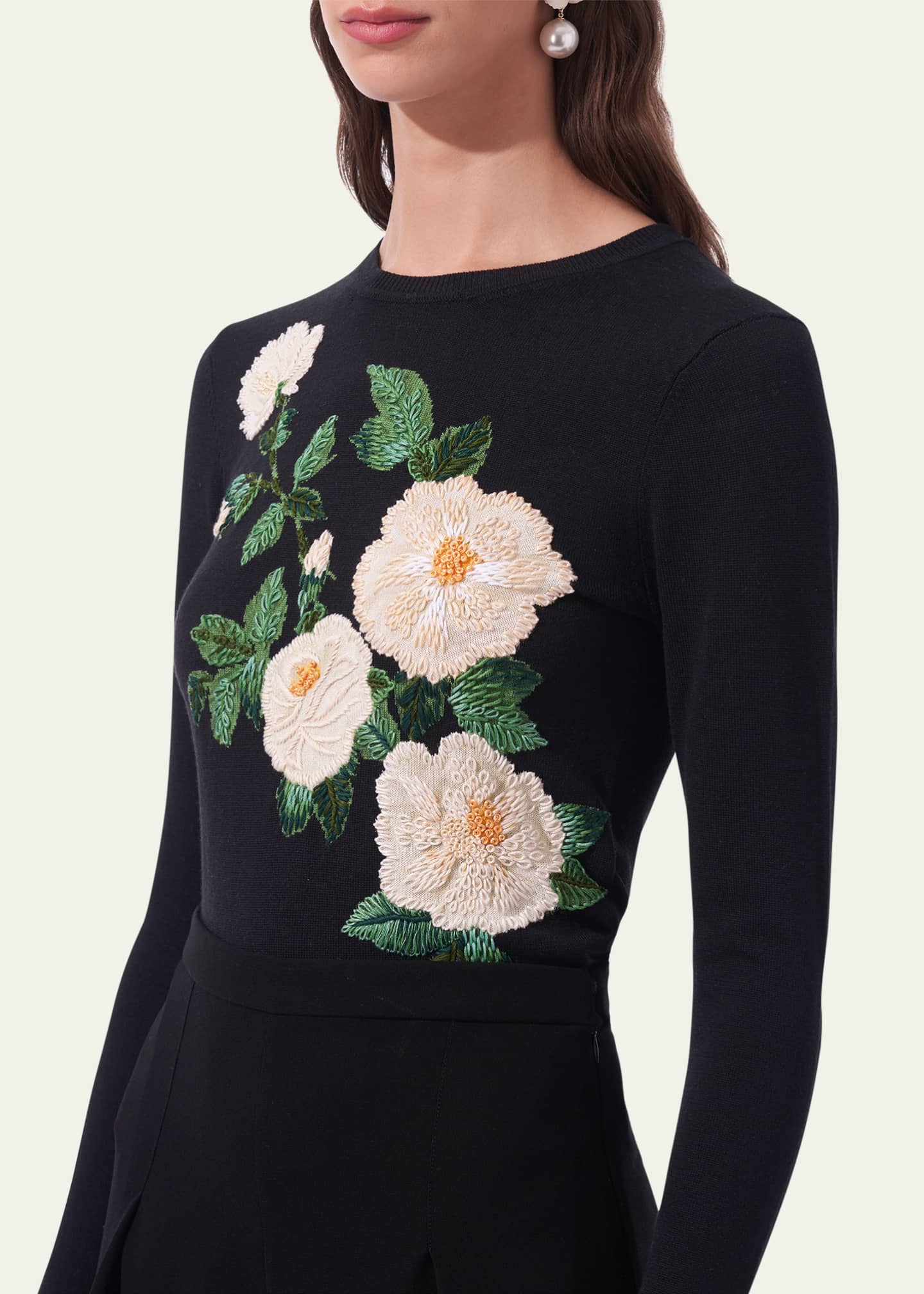 Carolina Herrera Floral Intarsia Wool Sweater - Bergdorf Goodman