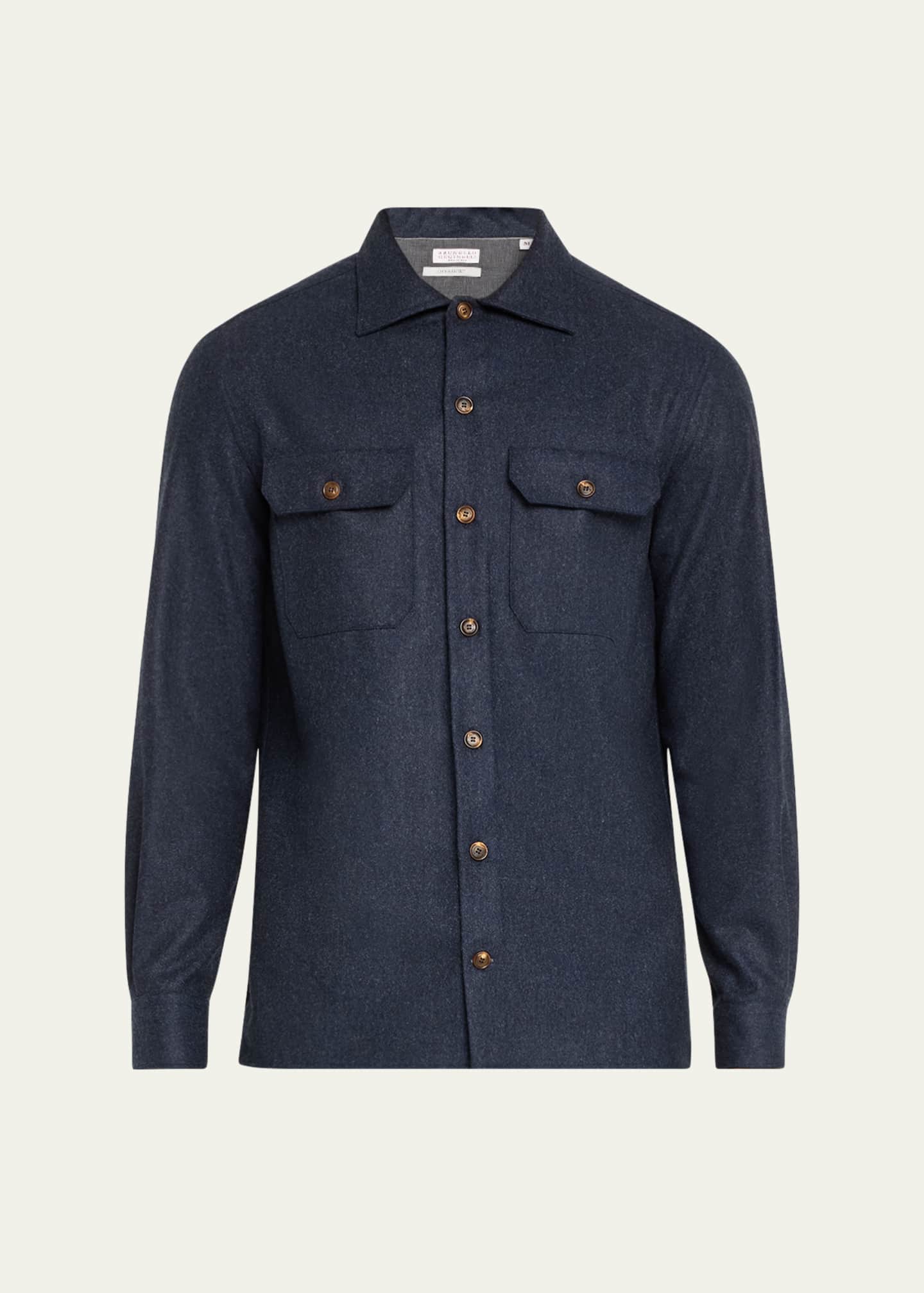 Brunello Cucinelli Men's Wool Flannel Overshirt - Bergdorf Goodman