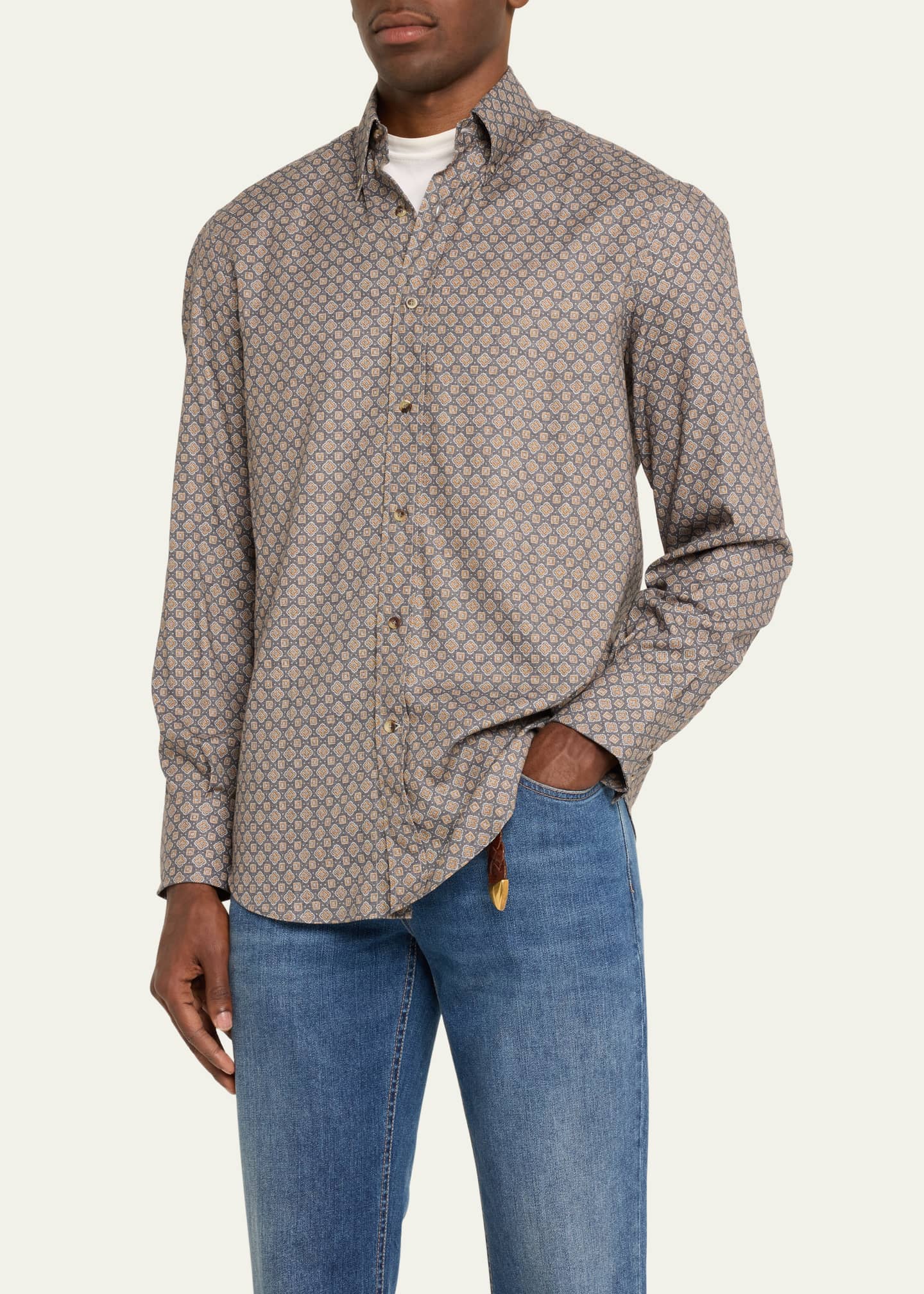 Brunello Cucinelli Men's Medallion Basic Button-Down Shirt - Bergdorf Goodman