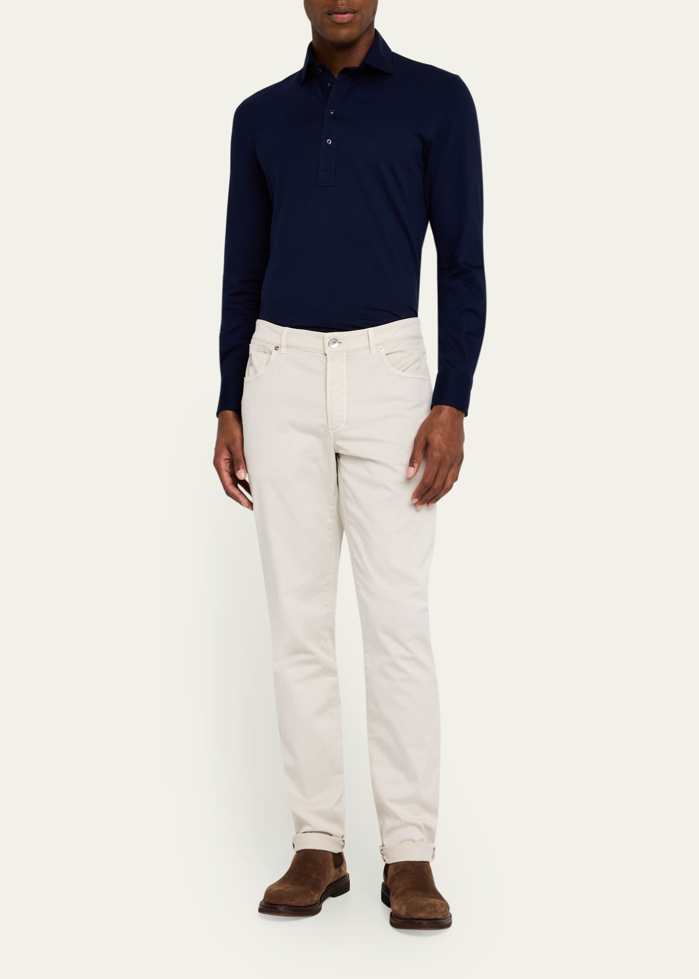 Brunello Cucinelli Men's Long-Sleeve Pique Polo Shirt - Bergdorf Goodman