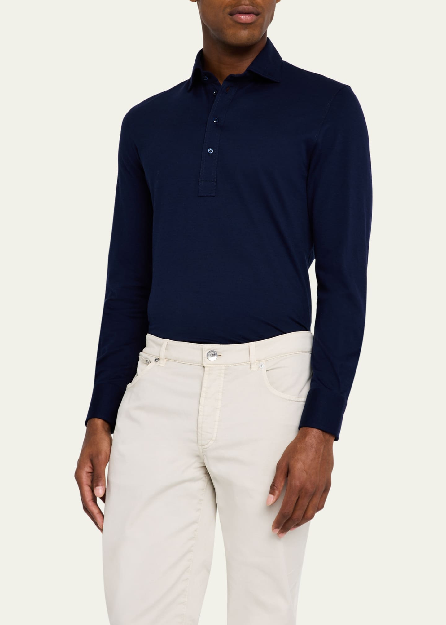 Brunello Cucinelli Men's Long-Sleeve Pique Polo Shirt - Bergdorf Goodman