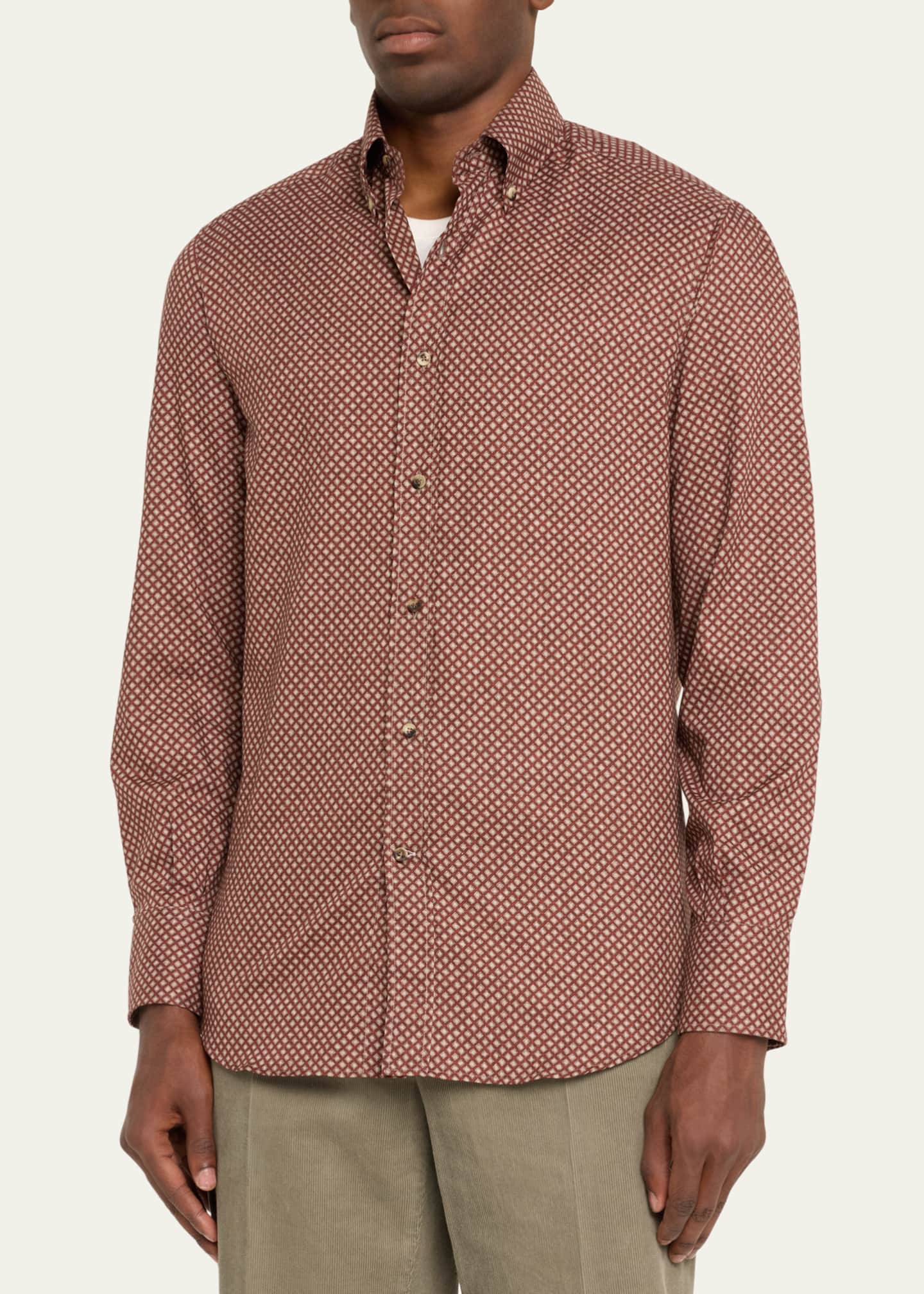 Brunello Cucinelli Men's Micro Diamond Basic Button Down Shirt - Bergdorf Goodman