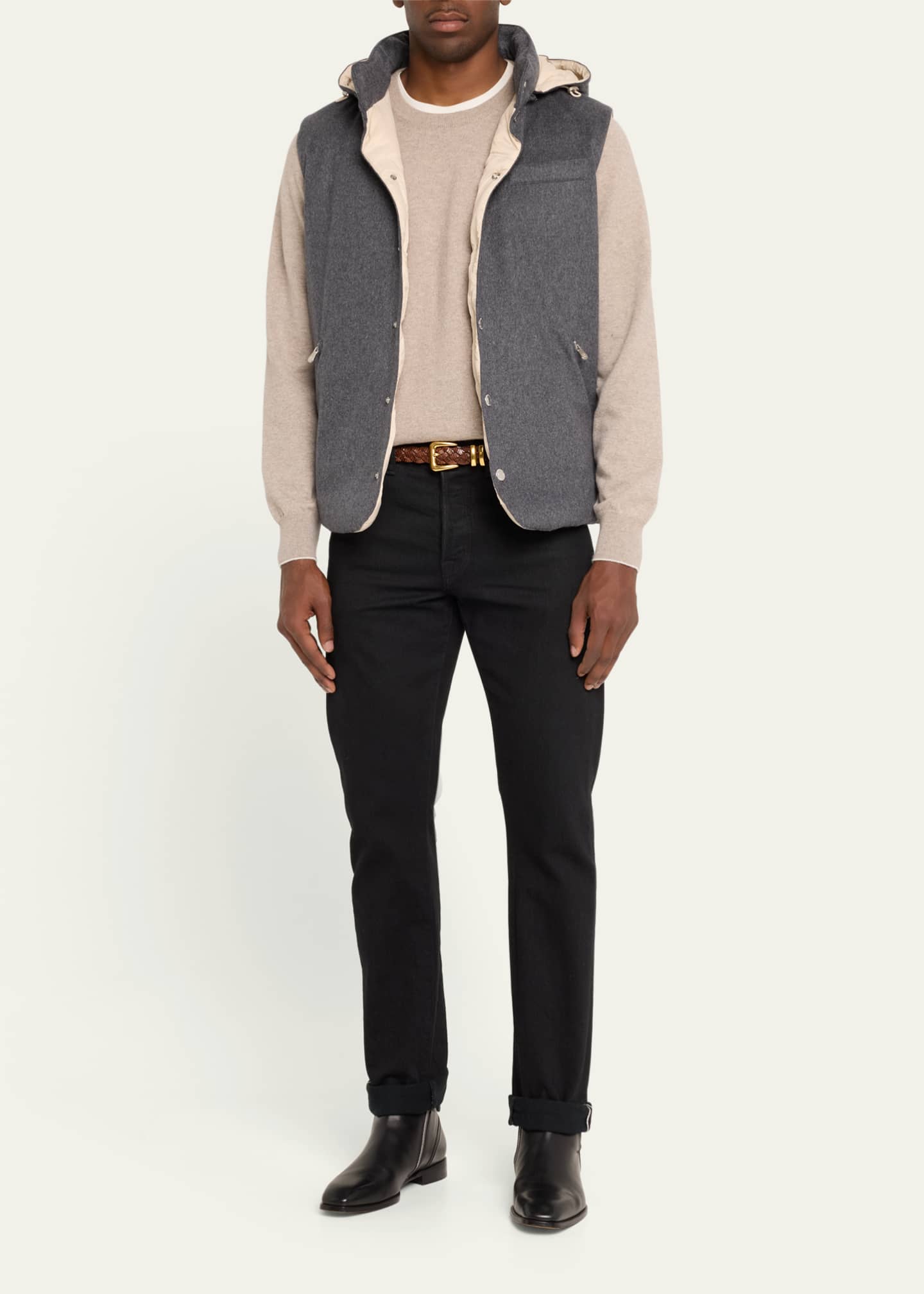 Brunello Cucinelli Men's Beavered Wool Padded Snap Vest - Bergdorf Goodman