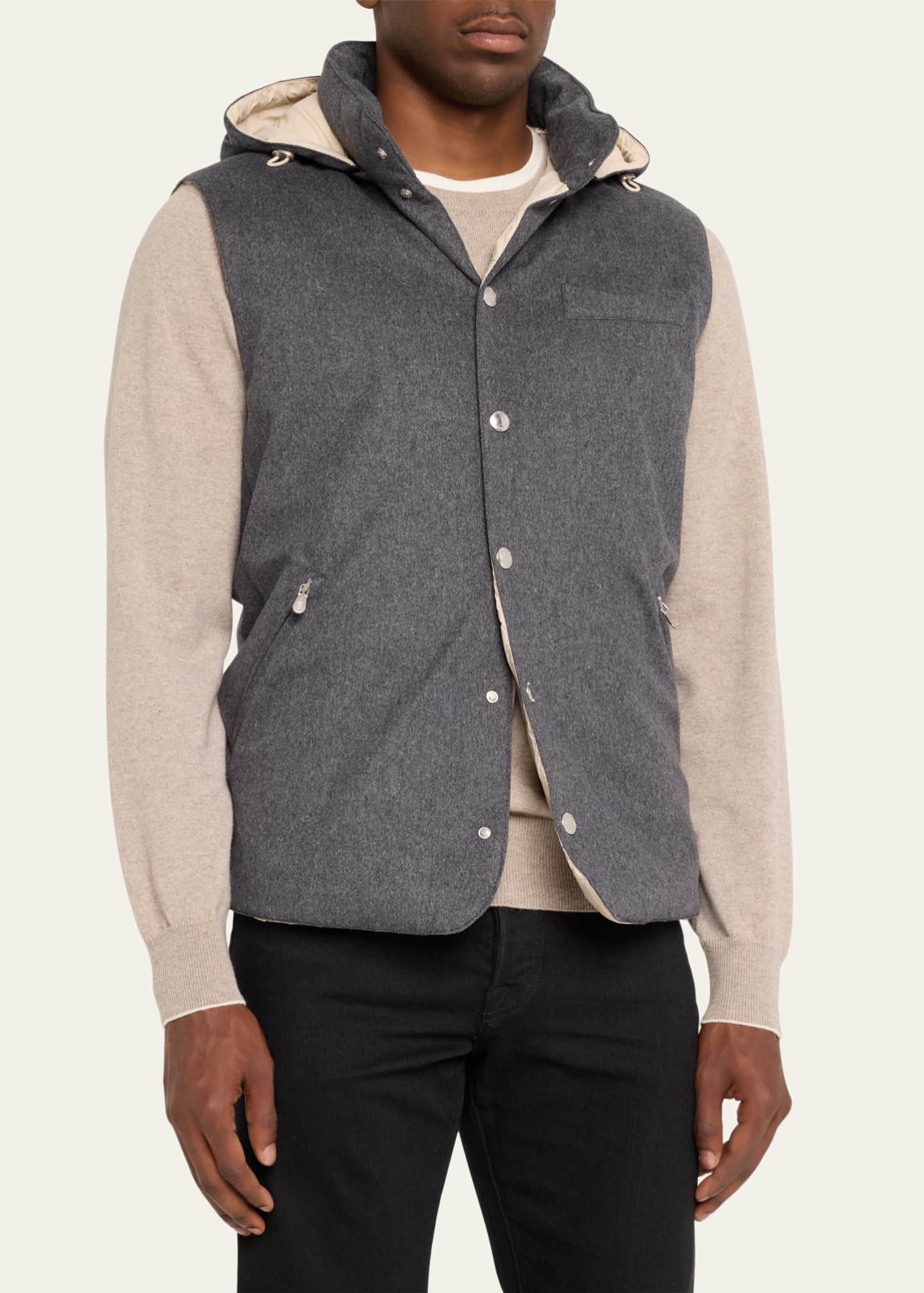 Brunello Cucinelli Men's Beavered Wool Padded Snap Vest - Bergdorf Goodman