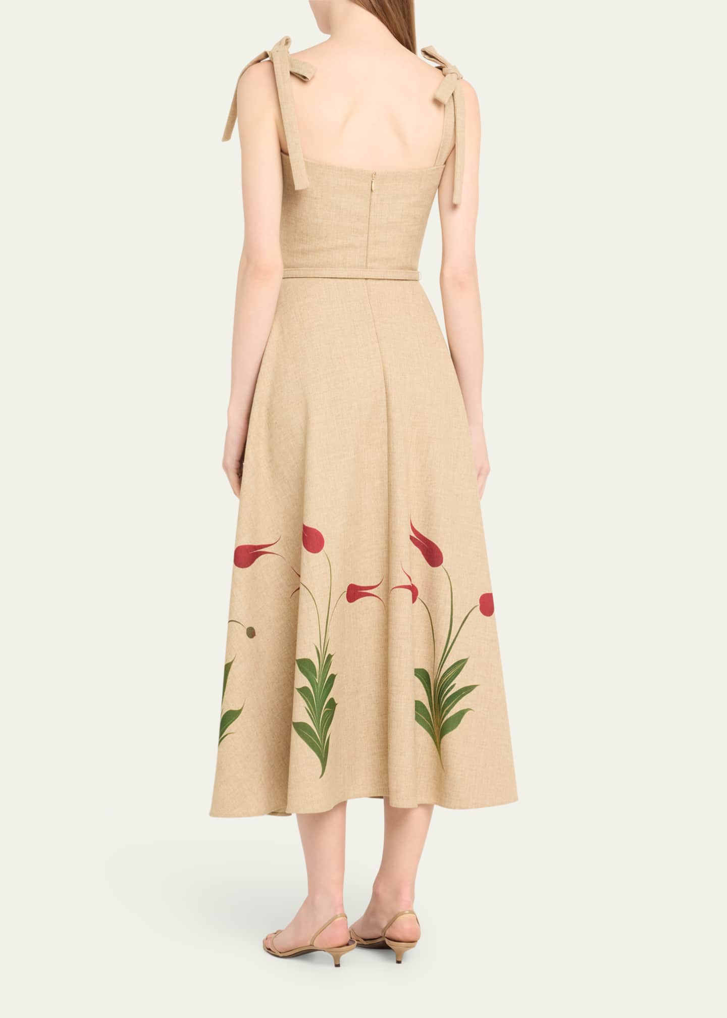 Oscar de la Renta Marbled Tulips Canvas Tailoring Midi Dress - Bergdorf ...