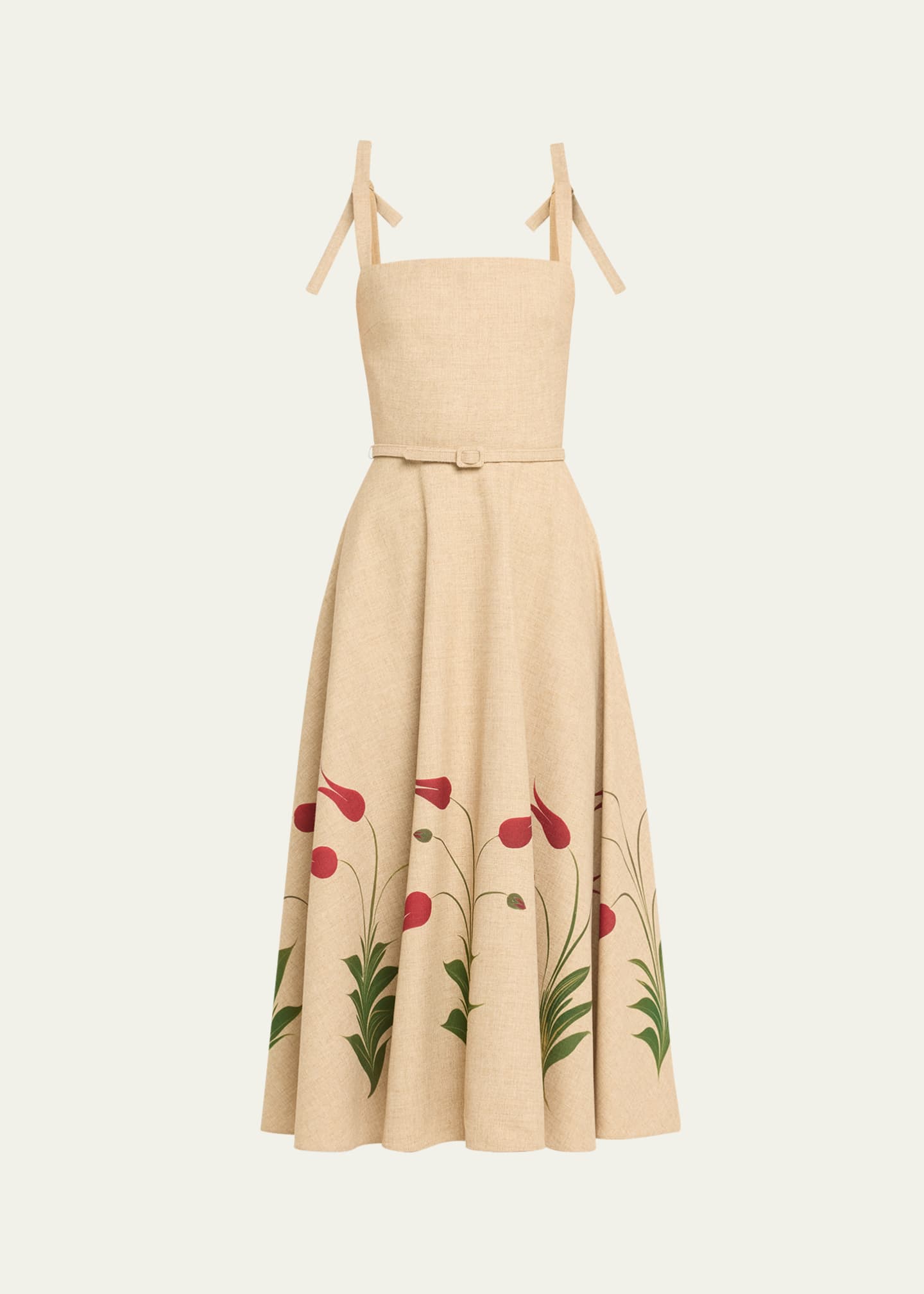 Oscar de la Renta Marbled Tulips Canvas Tailoring Midi Dress - Bergdorf ...