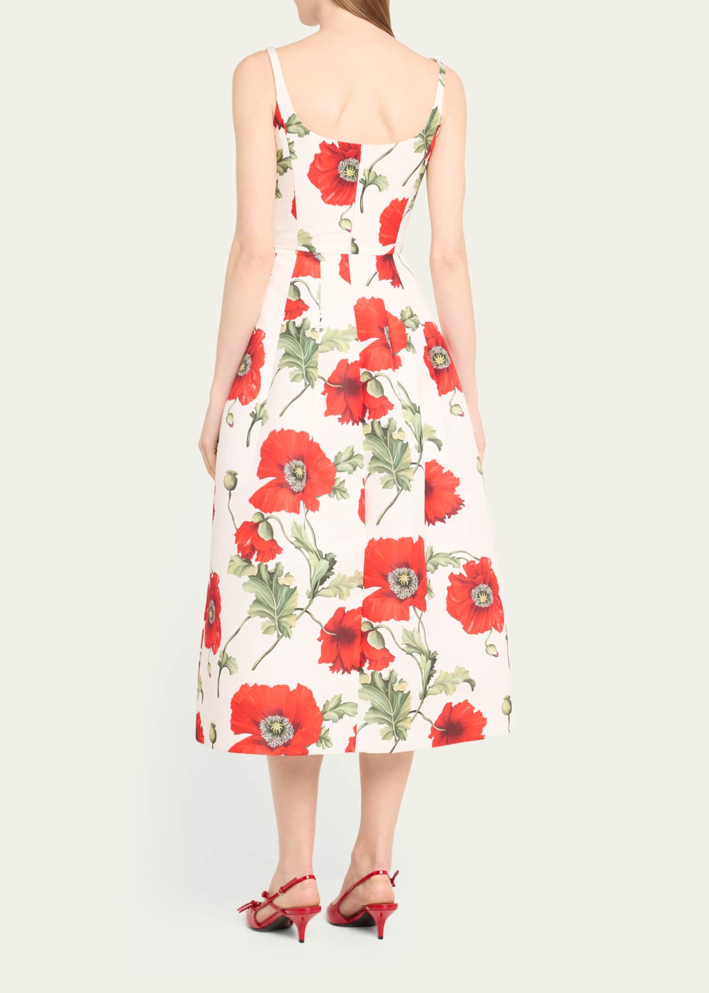 Oscar de la Renta Poppies-Print Flower-Applique Scoop-Neck Sleeveless ...
