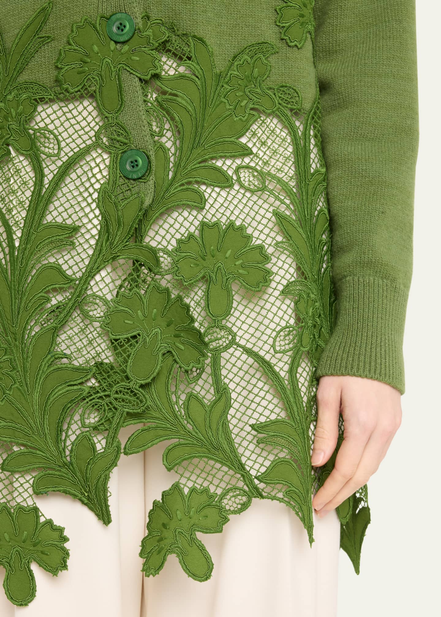 Oscar de la Renta Long-Sleeve Marbled Carnation Guipure Cardigan ...