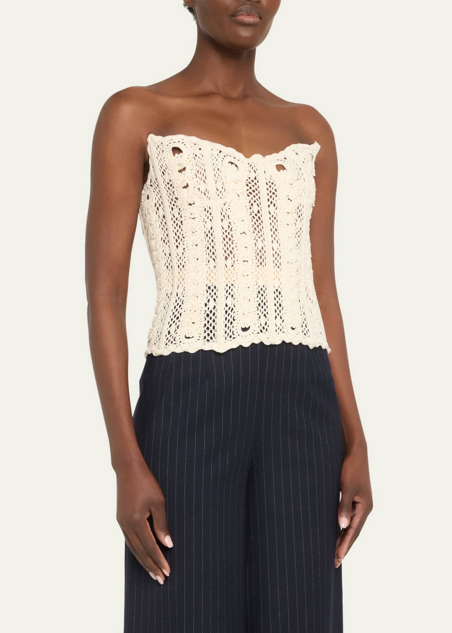 Oscar de la Renta Strapless Chain Link Knit Bustier Top - Bergdorf Goodman