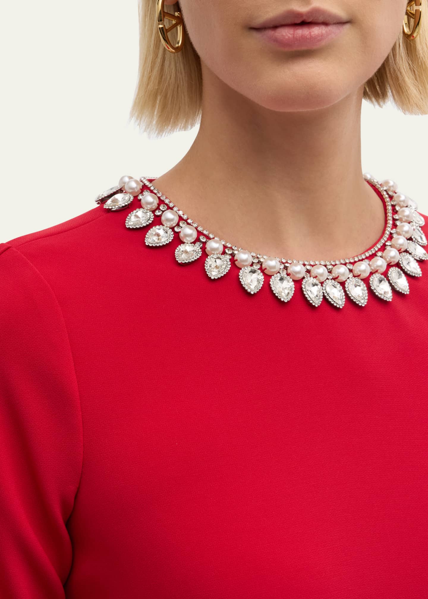 Rickie Freeman for Teri Jon Crystal-Embellished Crepe Midi Shift Dress - Bergdorf Goodman