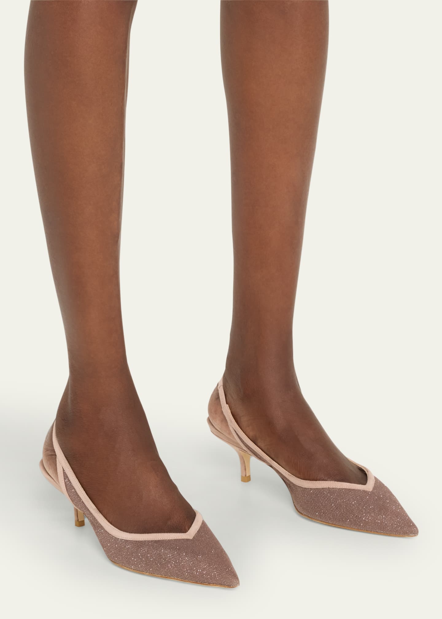 Stuart Weitzman Eva Shimmer Mesh Kitten Slingback Pumps - Bergdorf Goodman