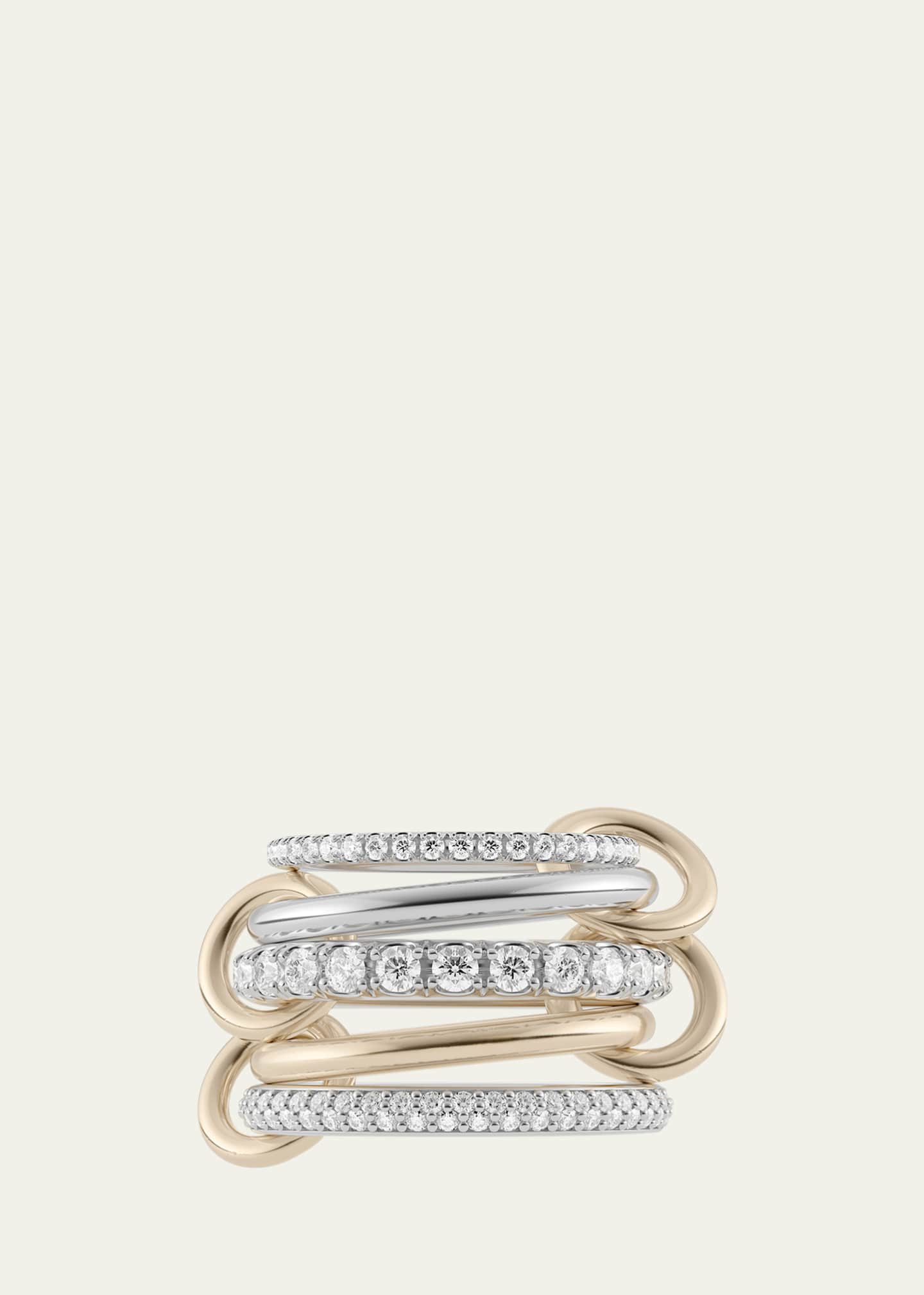 Spinelli Kilcollin Leyla SG Five Link Ring in 18K Yellow Gold and Sterling Silver with Diamonds ...