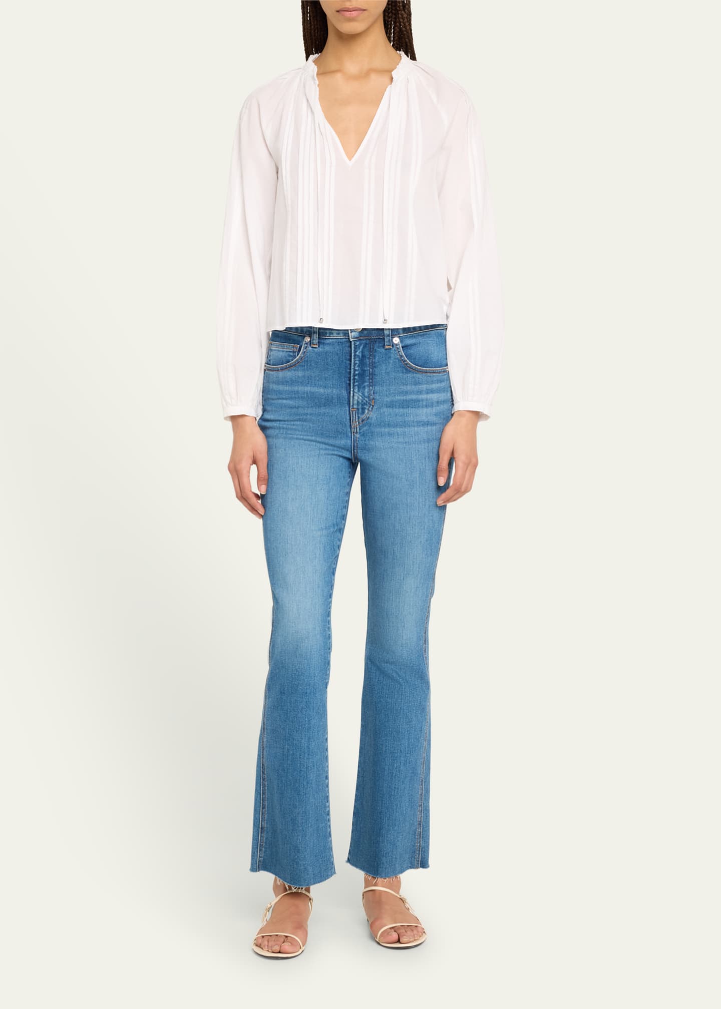 Veronica Beard Jaxon Pleated V-Neck Top - Bergdorf Goodman