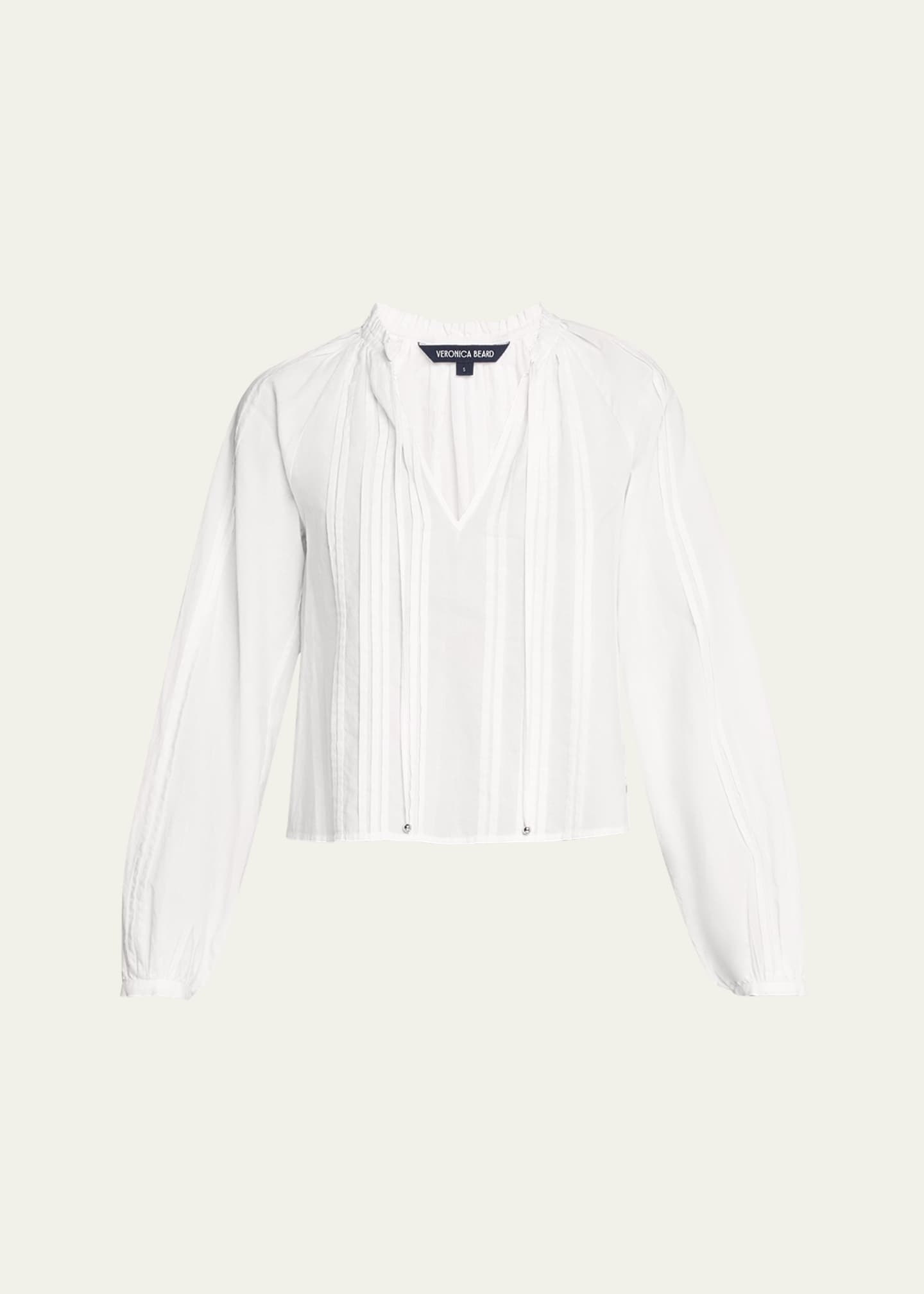 Veronica Beard Jaxon Pleated V-Neck Top - Bergdorf Goodman