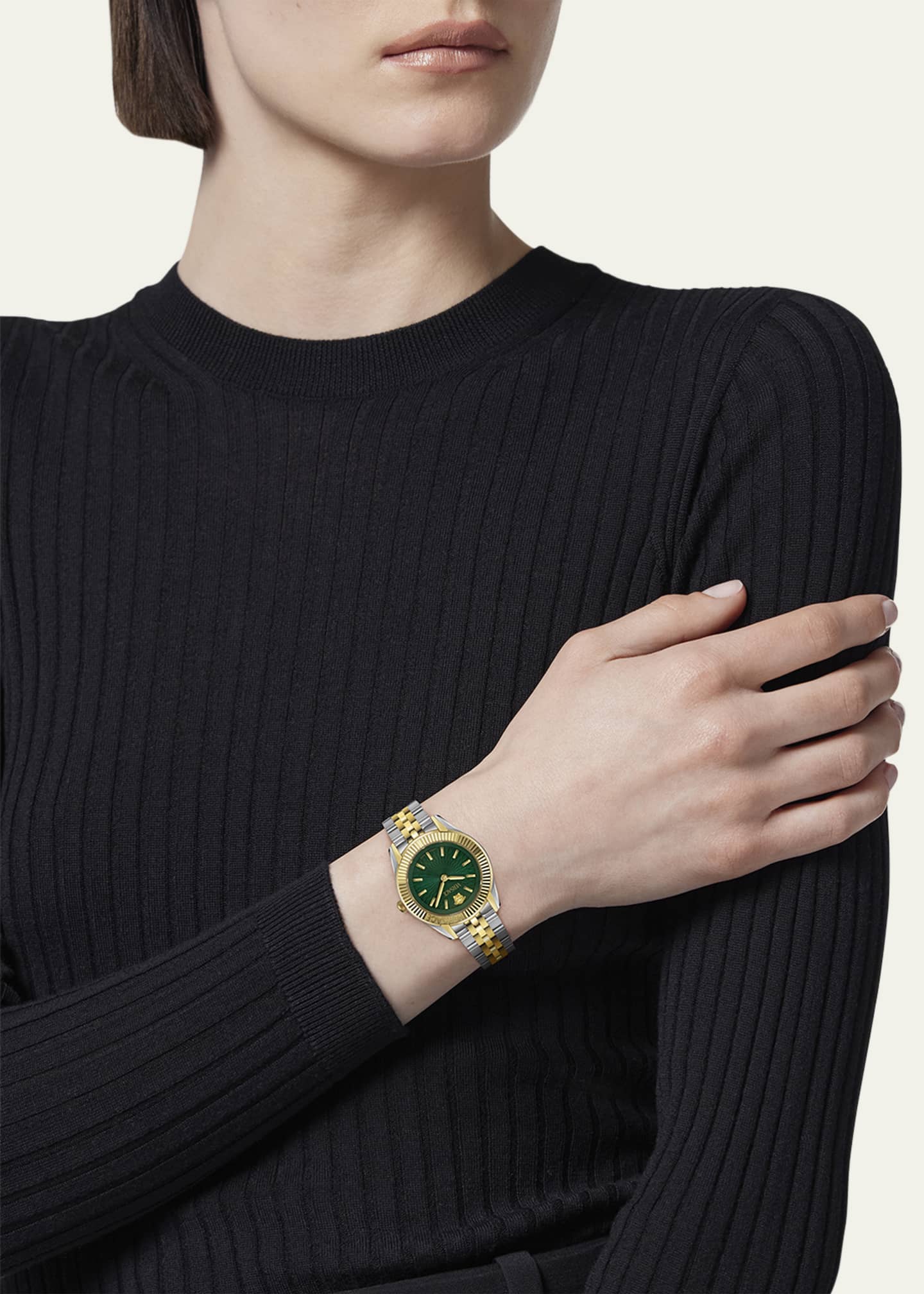 Versace 30mm Greca Time Watch with Bracelet Strap, Two Tone/Green ...