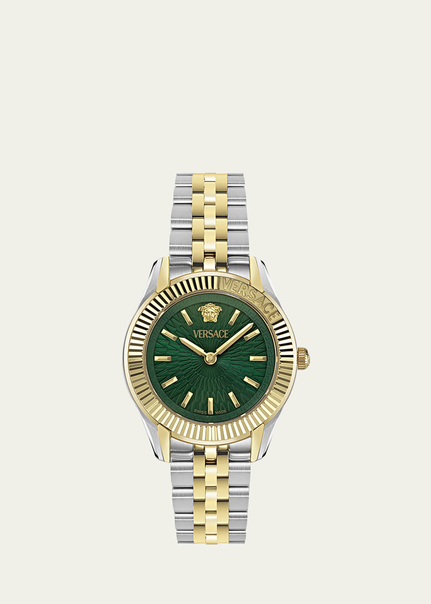 Versace 30mm Greca Time Watch with Bracelet Strap, Two Tone/Green ...