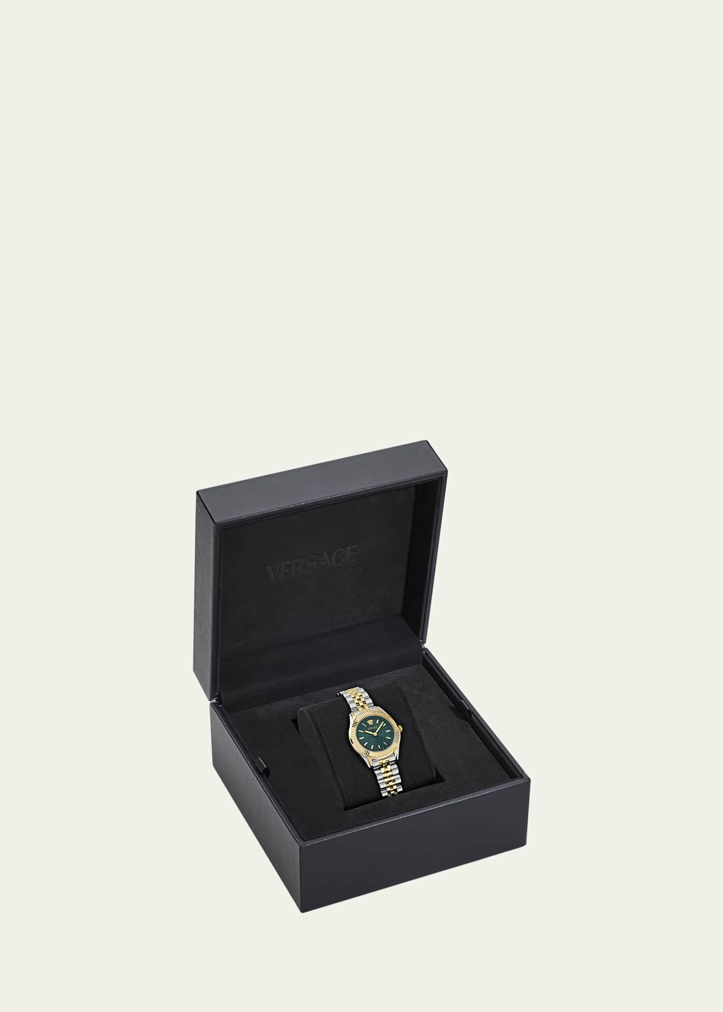 Versace 30mm Greca Time Watch with Bracelet Strap, Two Tone/Green ...