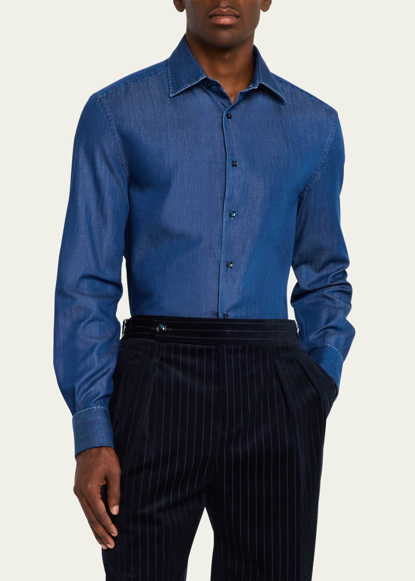 Brunello Cucinelli Men's Denim Tuxedo Shirt - Bergdorf Goodman