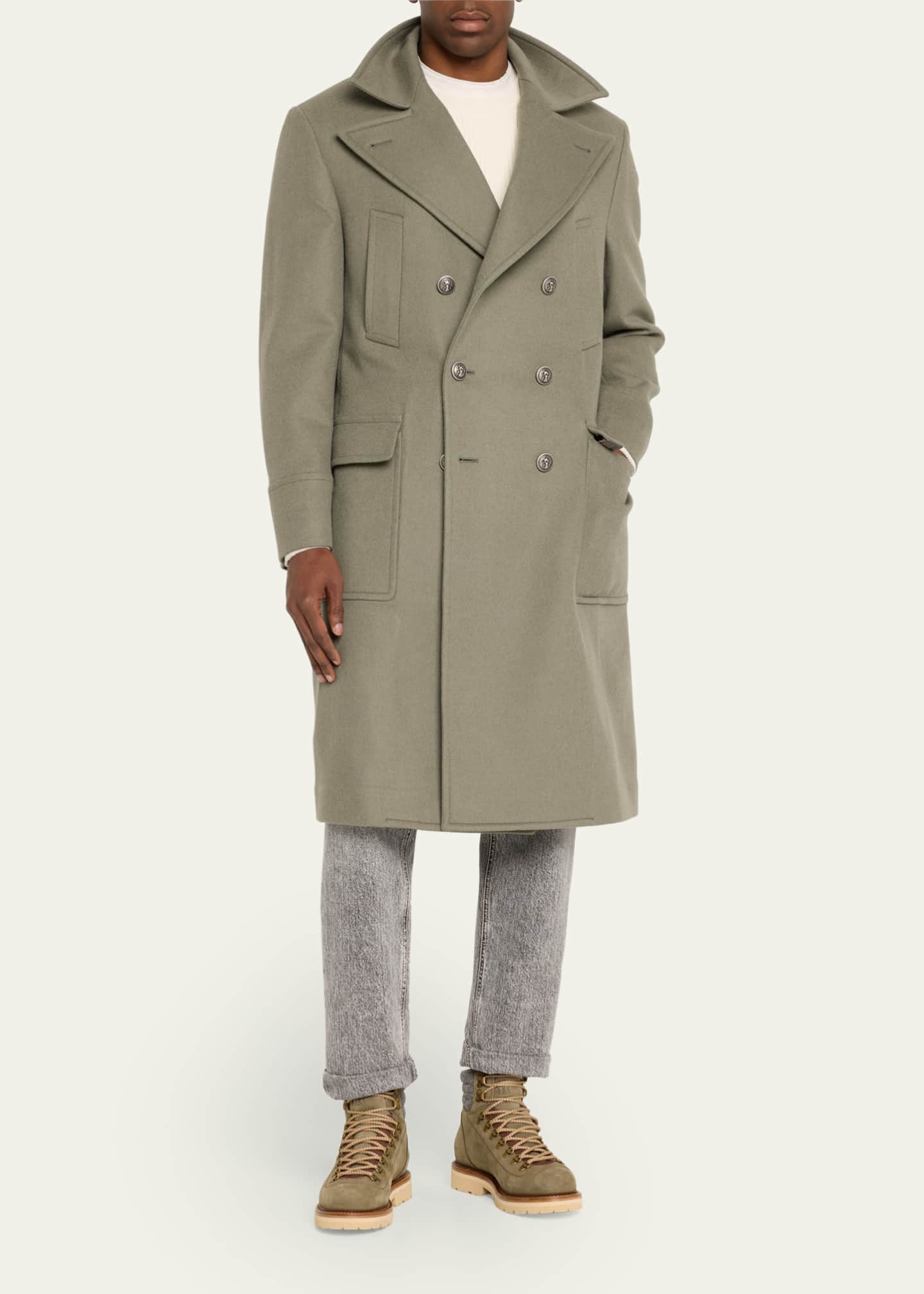Brunello Cucinelli Men's Wool Double-Breasted Overcoat - Bergdorf Goodman