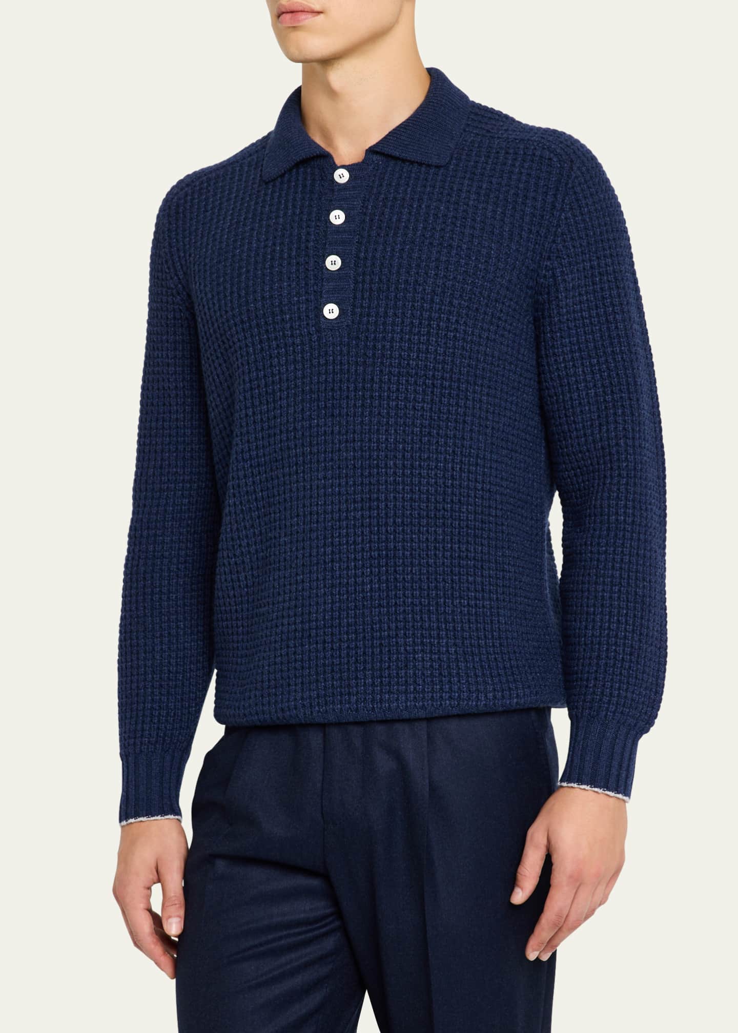 Brunello Cucinelli Men's Cashmere Waffle Stitch Polo Sweater - Bergdorf ...
