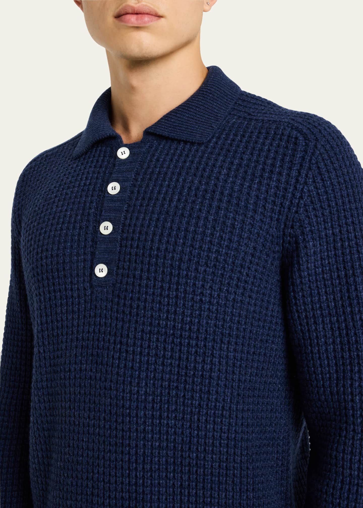Brunello Cucinelli Men's Cashmere Waffle Stitch Polo Sweater - Bergdorf ...