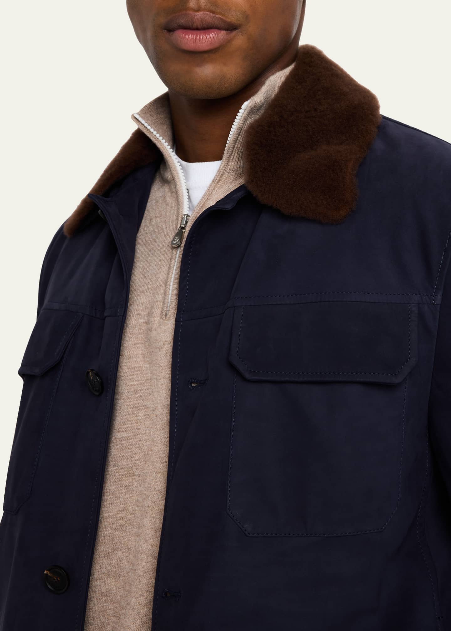 Brunello Cucinelli Men's Suede Overshirt with Removable Shearling ...