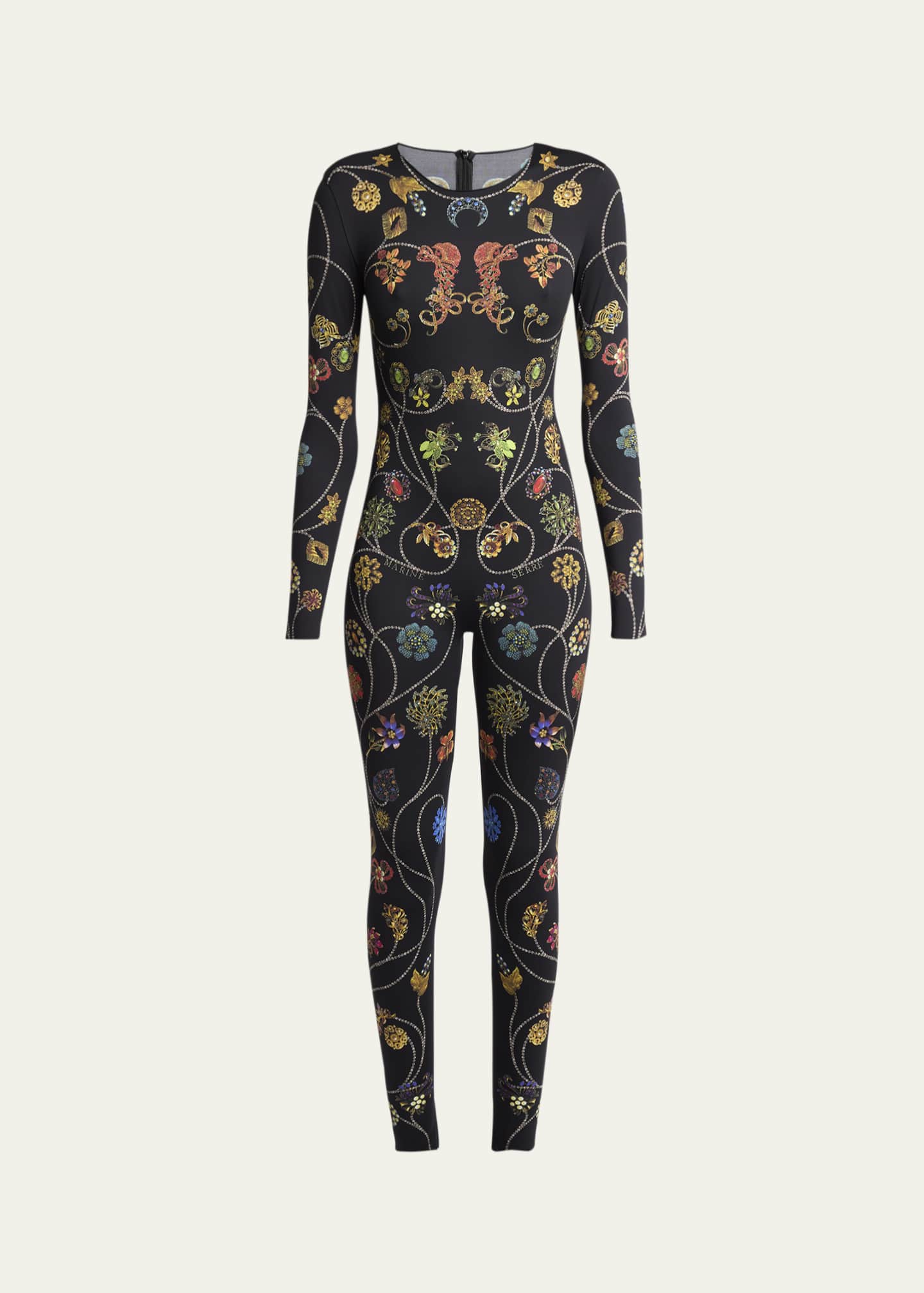 Marine Serre Floral Jewelry-Print Jersey Long-Sleeve Catsuit - Bergdorf ...
