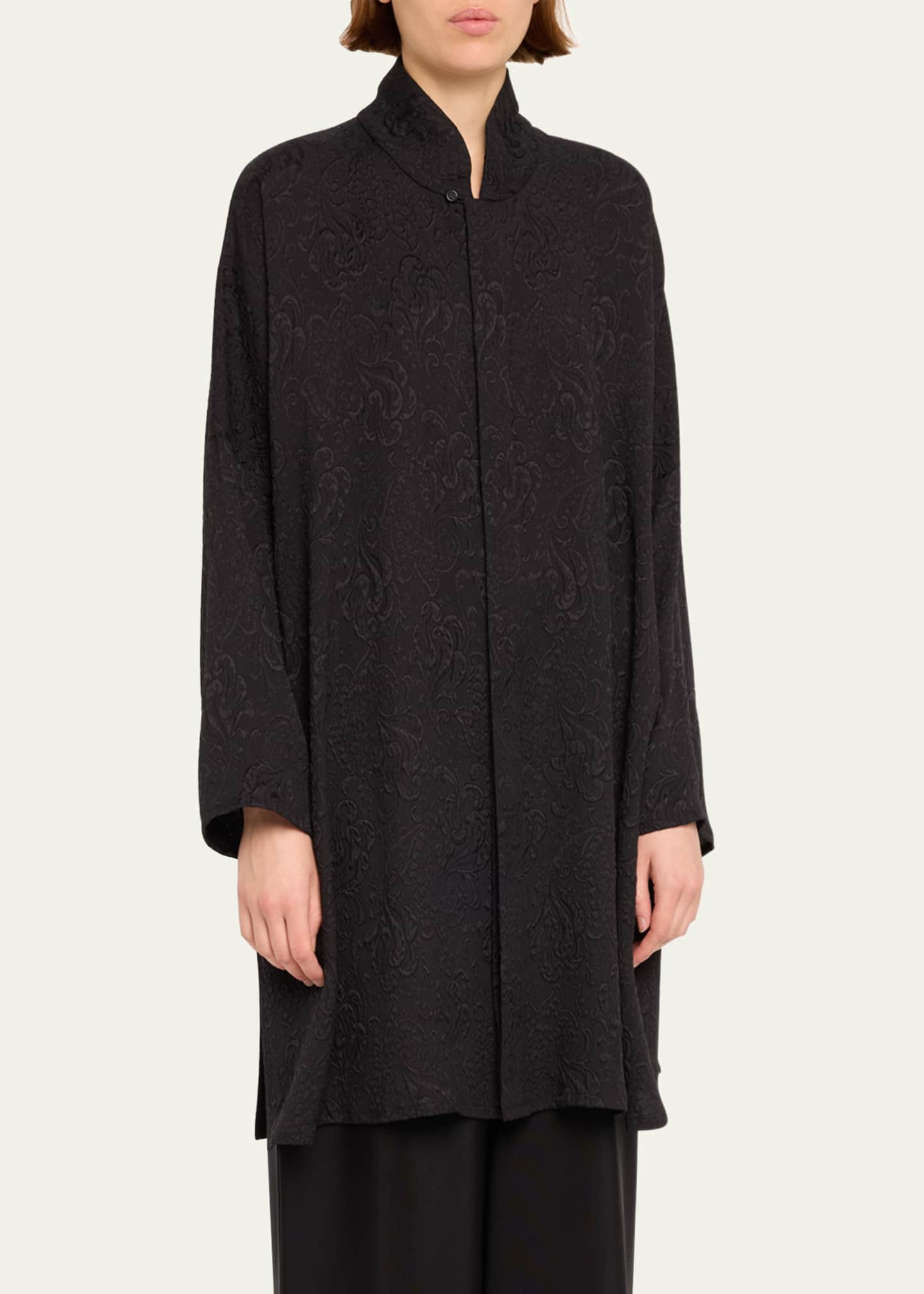 Eskandar Jacquard Imperial Shirt with Chinese Collar (Very Long Length ...