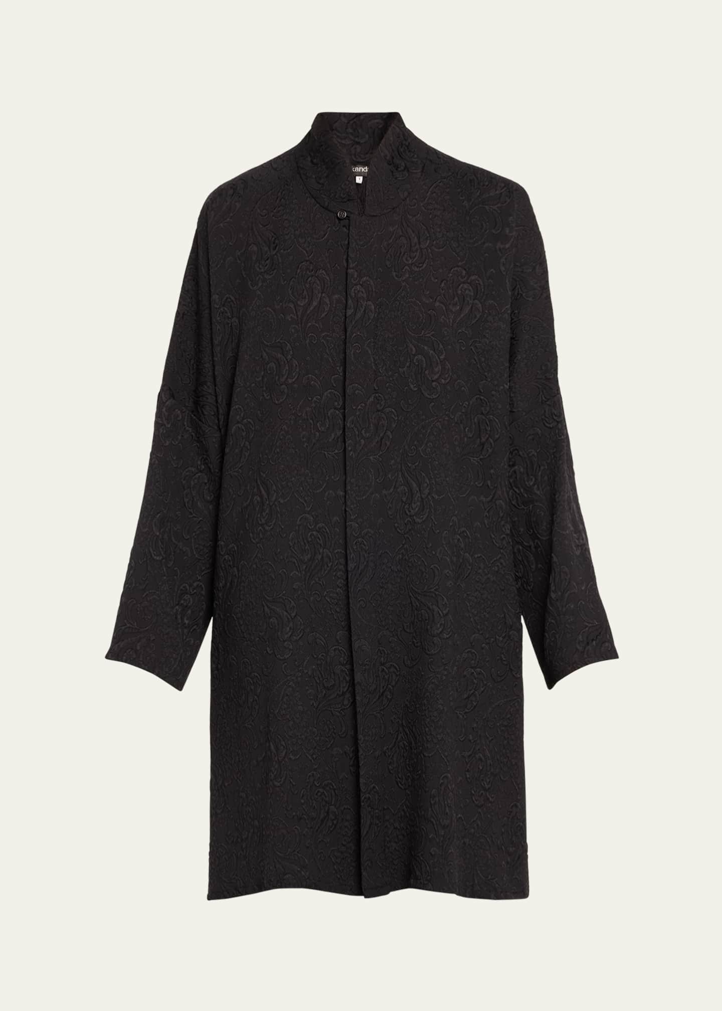 Eskandar Jacquard Imperial Shirt with Chinese Collar (Very Long Length ...