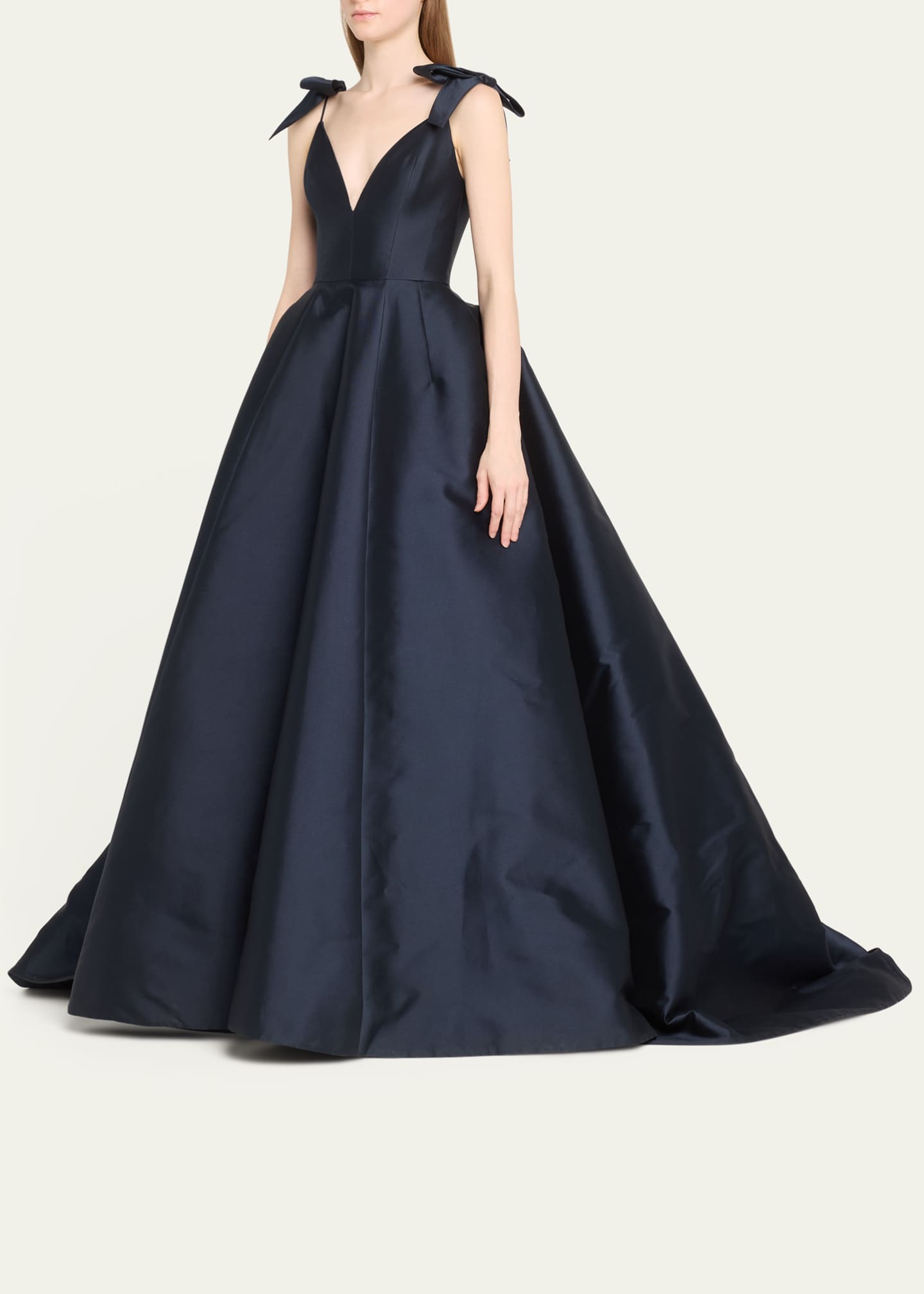 Monique Lhuillier Deep-V Bow Shoulder Ball Gown - Bergdorf Goodman