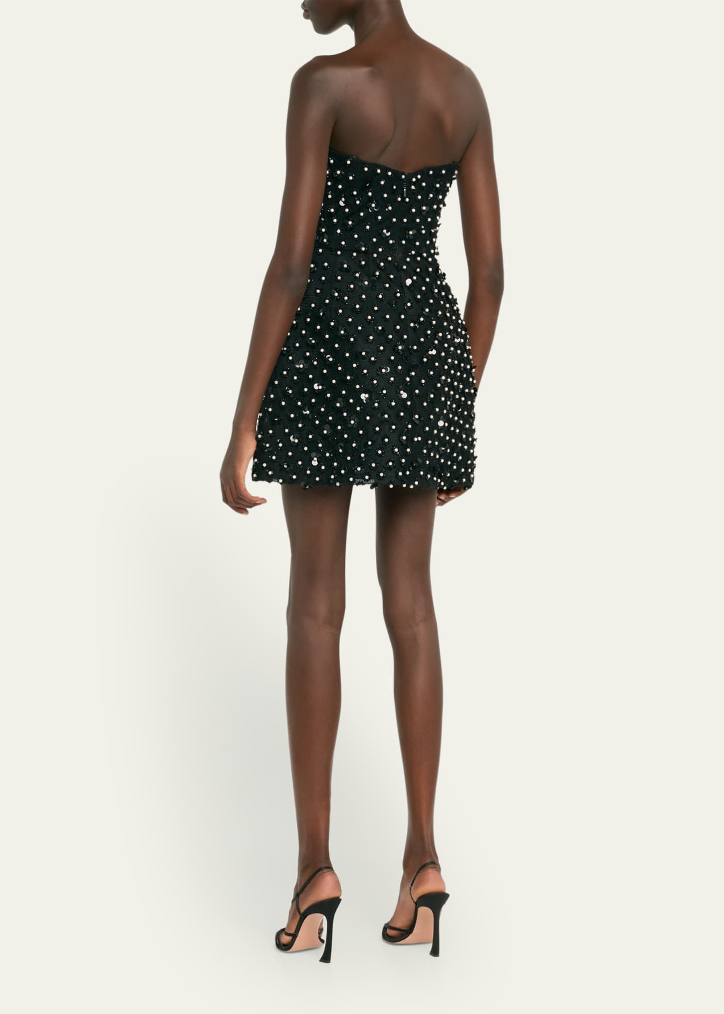 Monique Lhuillier Sequined Pearly Strapless Structured Mini Dress ...