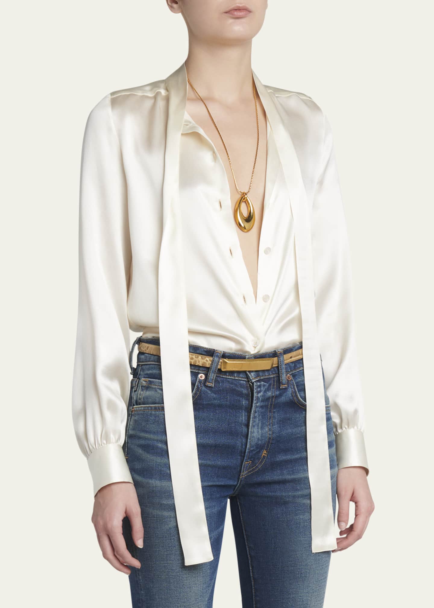 TOM FORD Scarf-Neck Lavalliere Button Down Silk Blouse - Bergdorf Goodman