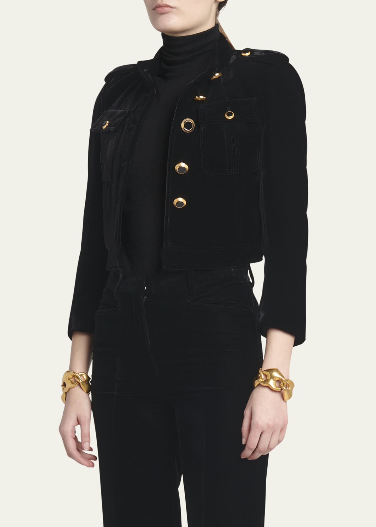 TOM FORD Velvet Military Jacket with Button Details - Bergdorf Goodman