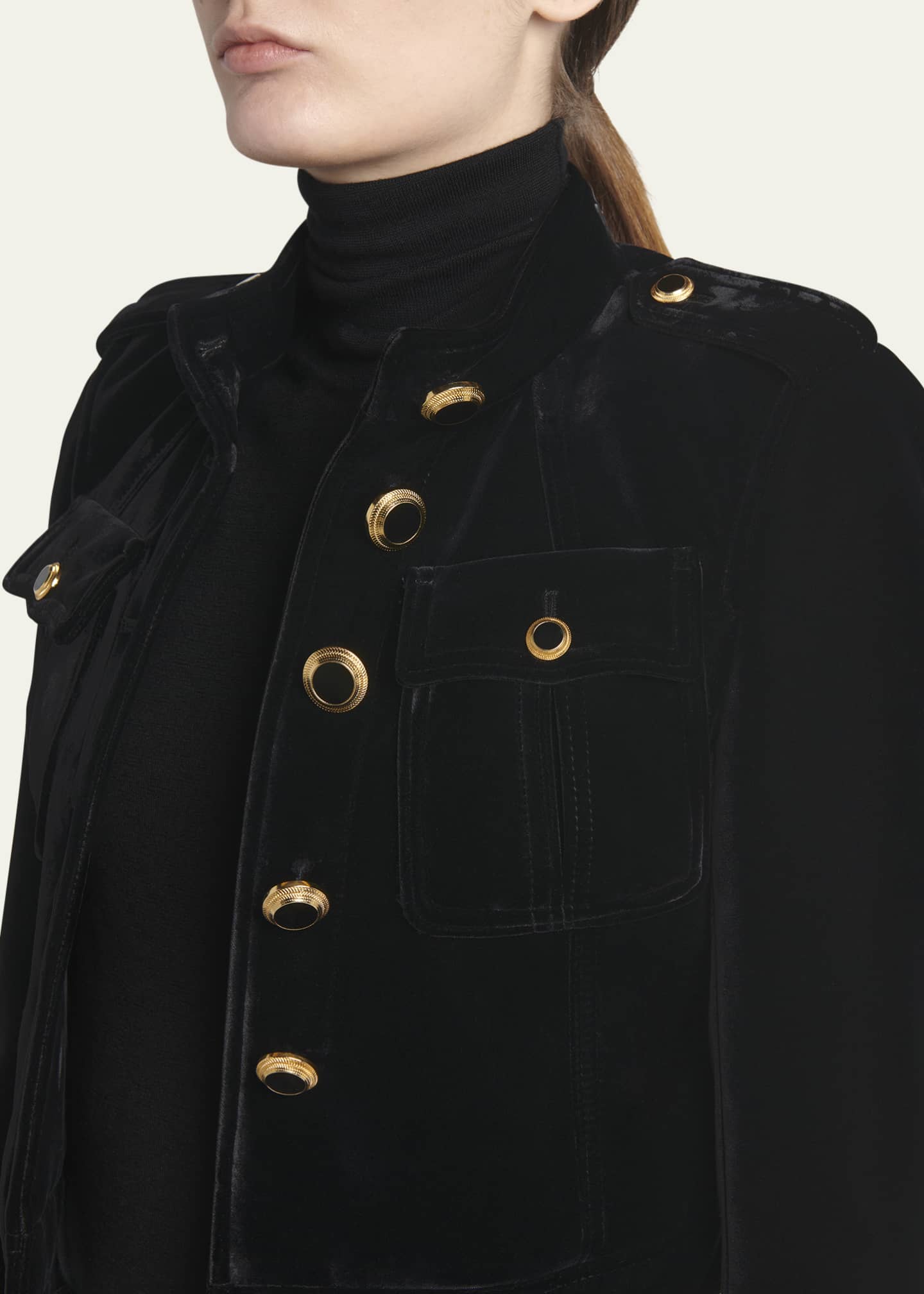 TOM FORD Velvet Military Jacket with Button Details - Bergdorf Goodman
