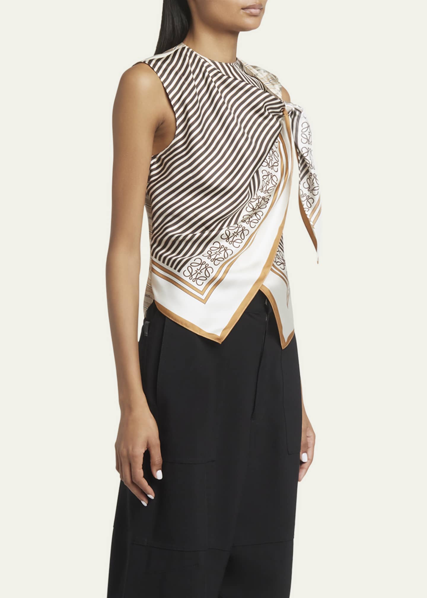 Loewe Layered Scarf Print Shoulder Tie Silk Top - Bergdorf Goodman