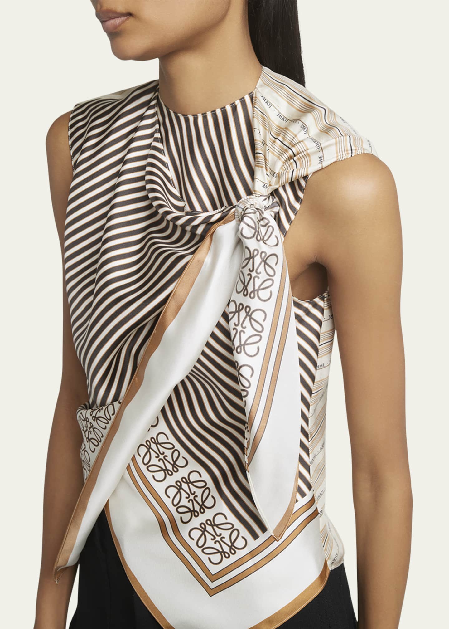 Loewe Layered Scarf Print Shoulder Tie Silk Top - Bergdorf Goodman