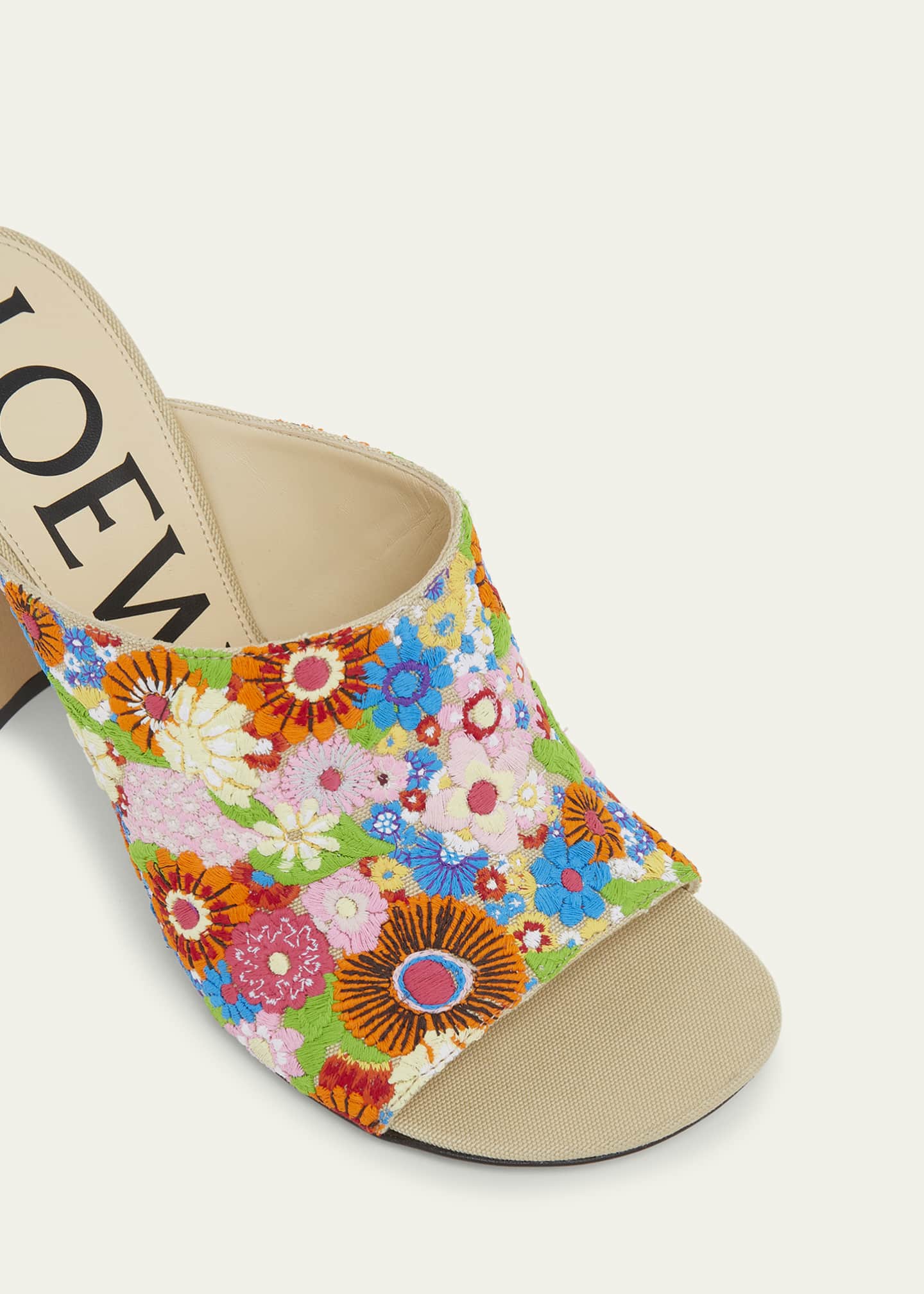 Loewe Calle Floral Embroidered Mule Sandals - Bergdorf Goodman