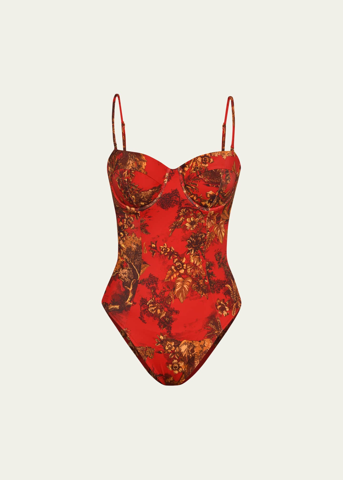 L'Agence Amie Red Jungle Underwire Bandeau One-Piece Swimsuit ...
