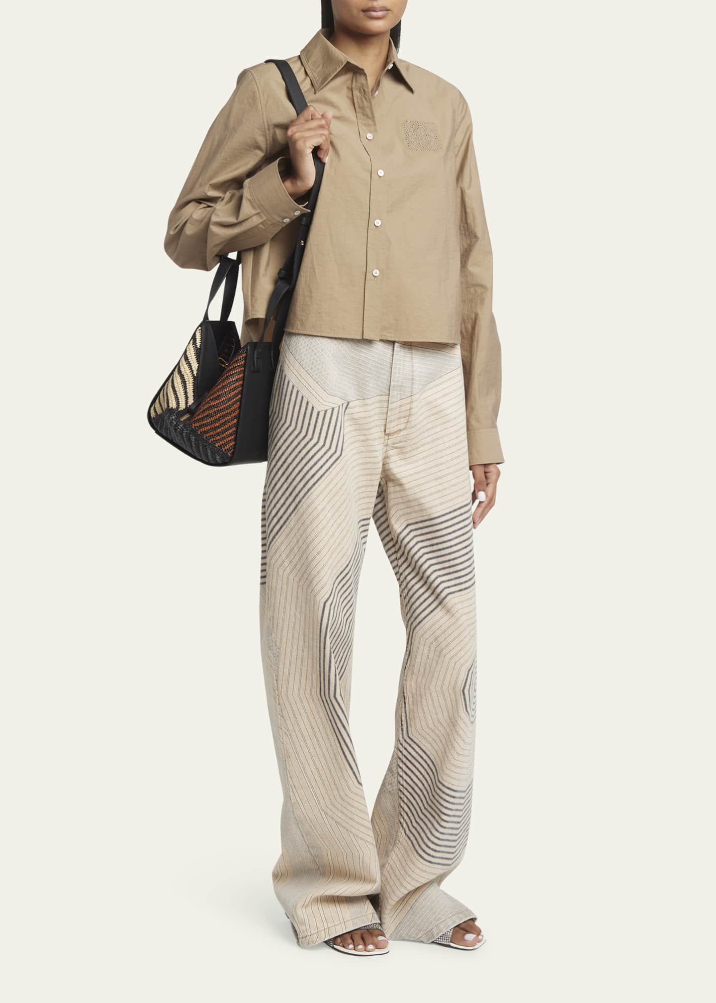 Loewe x Paula’s Ibiza Hammock Compact Top-Handle Bag in Striped Raffia ...