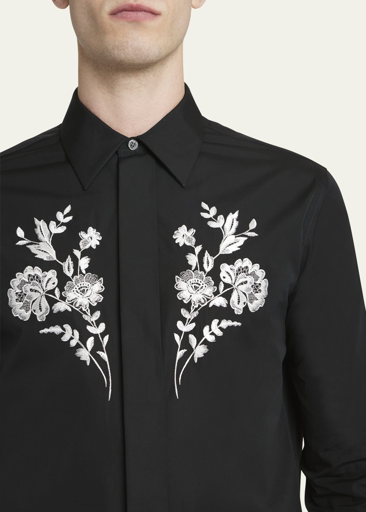 McQueen Men's Floral Embroidered Shirt - Bergdorf Goodman